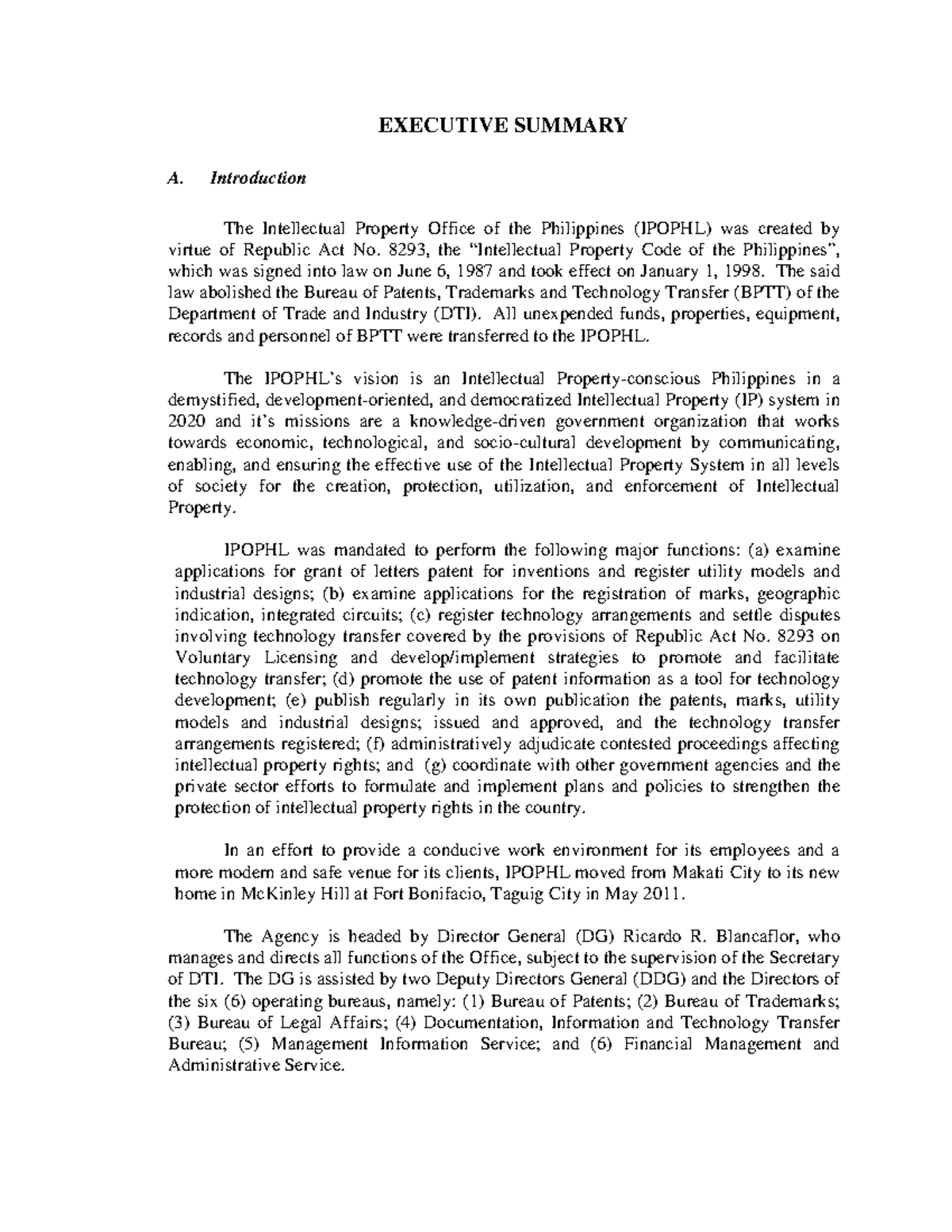 Intellectual Property Office of the Philippines Executive Summary 2012 ...