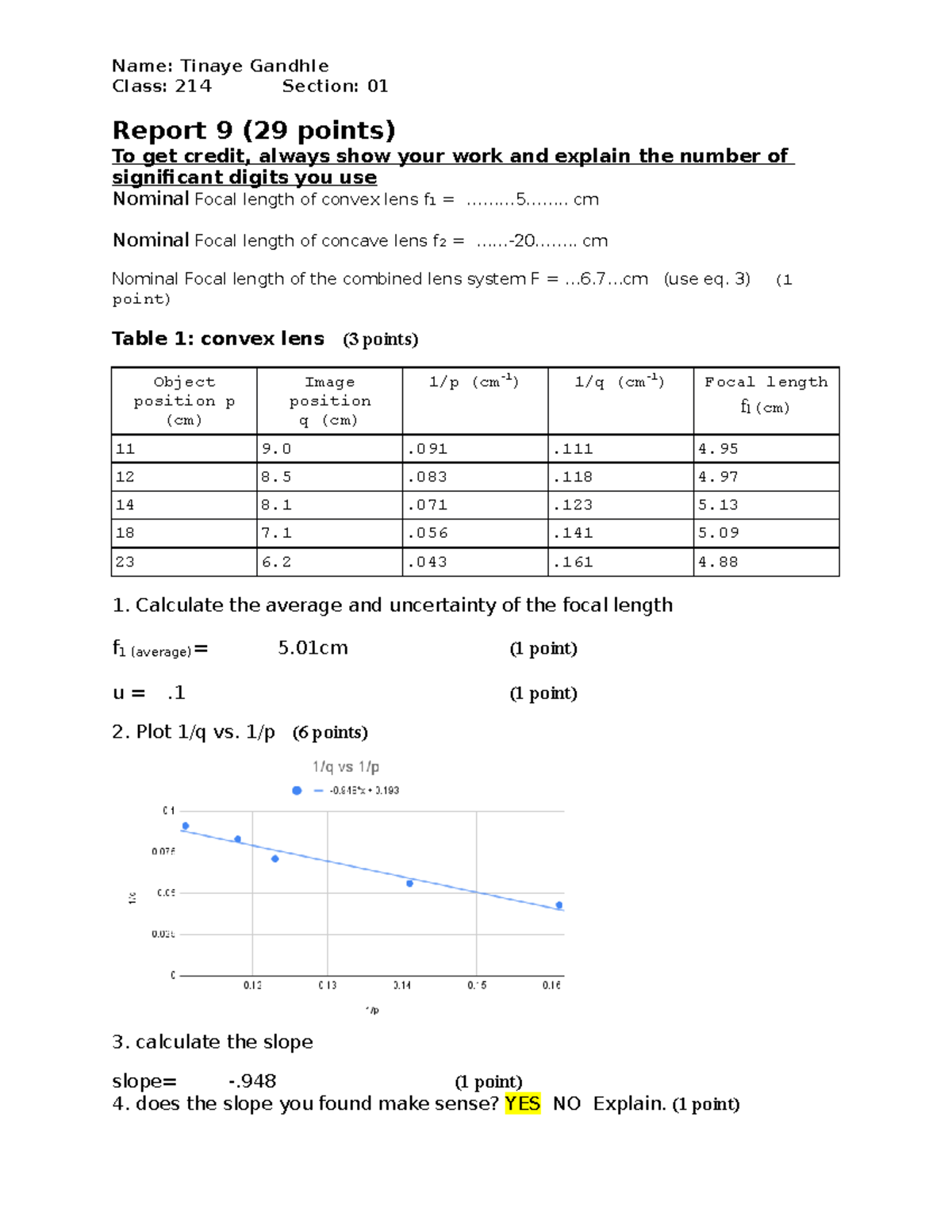 Physics lab 9 Galvanometers and Voltmeters - Name: Tinaye Gandhle Class: 214 Section: 01 Report ...