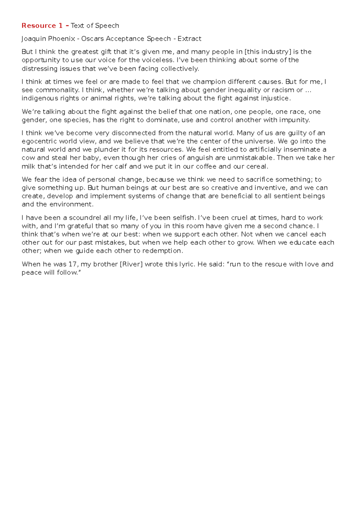 Resource 1 - Text of Speech - Resource 1 – Text of Speech Joaquin ...