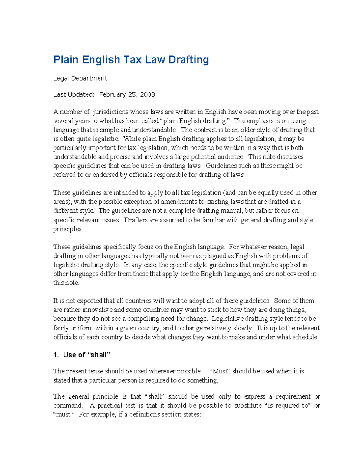 Plain - give info - Plain English Tax Law Drafting Legal Department ...