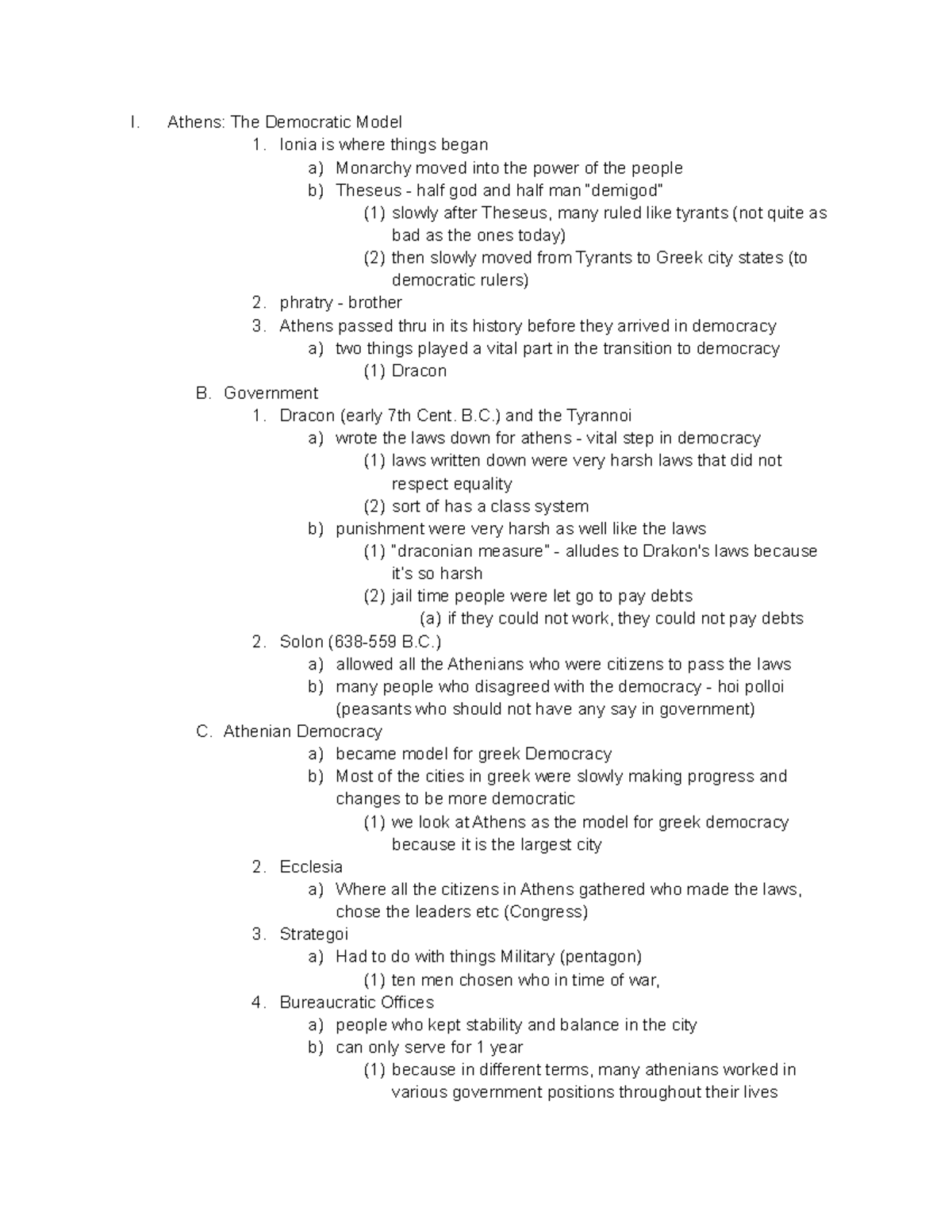 8 Athens - Lecture notes 8 - I. Athens: The Democratic Model 1. Ionia ...