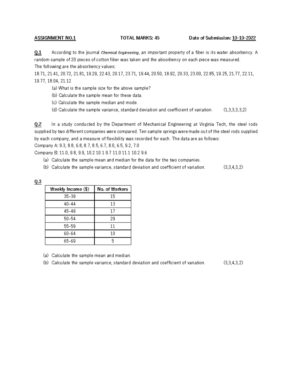 Assignment 04-10-22 - Abc - ASSIGNMENT NO TOTAL MARKS: 45 Date of Submission: 10-10- Q According ...