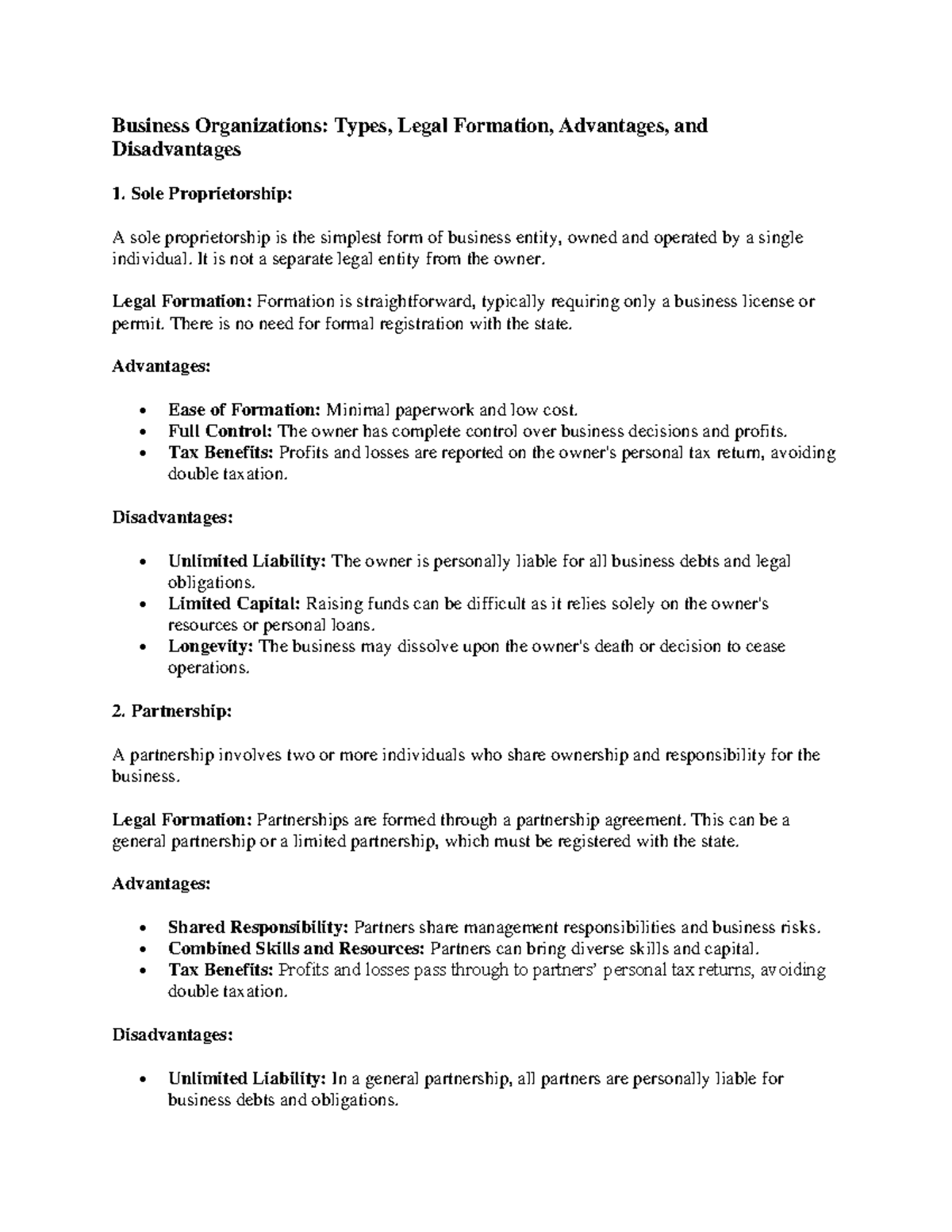 Business Organizations-Types, Legal Formation, Advantages, and ...