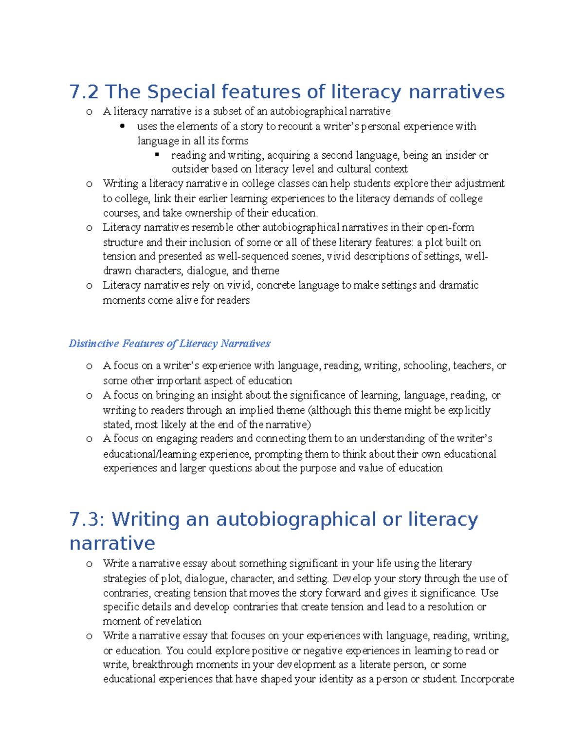 Allyn and Bacon Notes 7 - 7 The Special features of literacy narratives ...