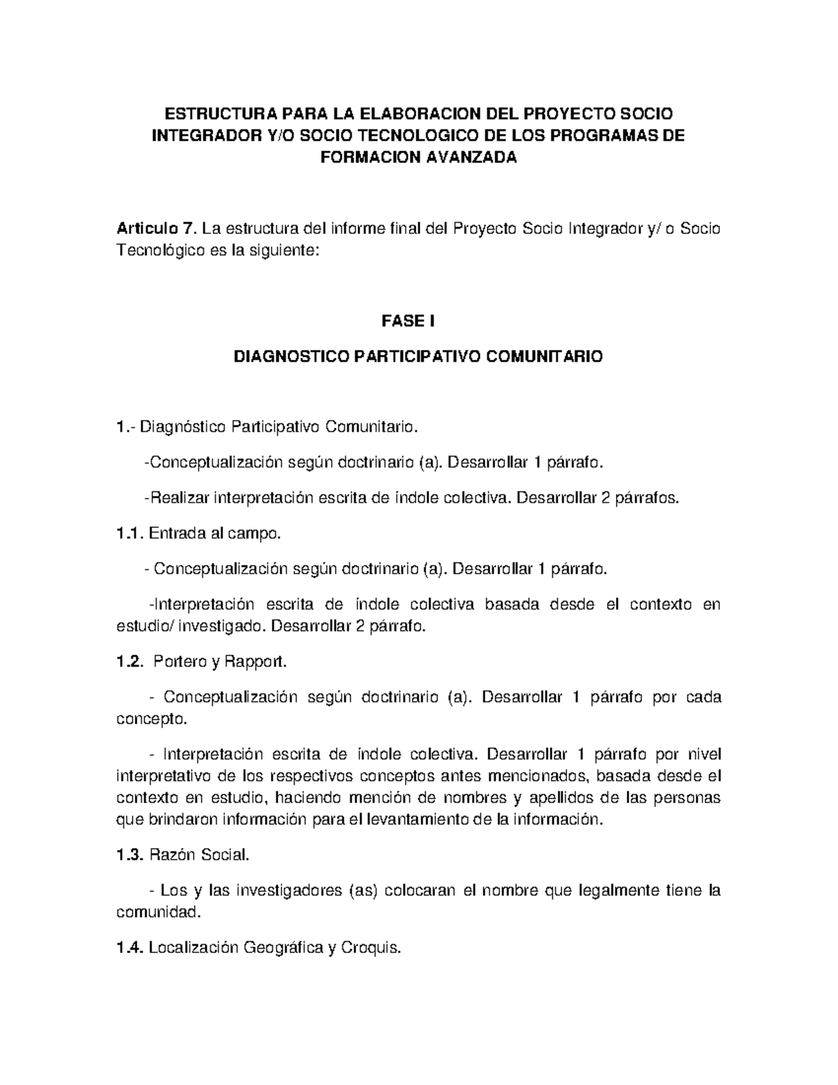 Manual Proyecto Socio Integrador (1) - ESTRUCTURA PARA LA ELABORACION DEL PROYECTO SOCIO ...