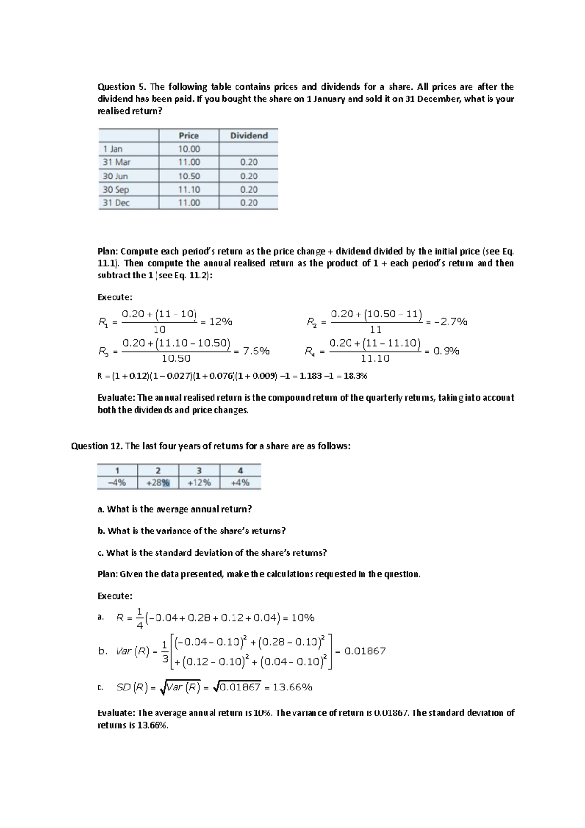 Tutorial 10 - Question 5. The following table contains prices and ...