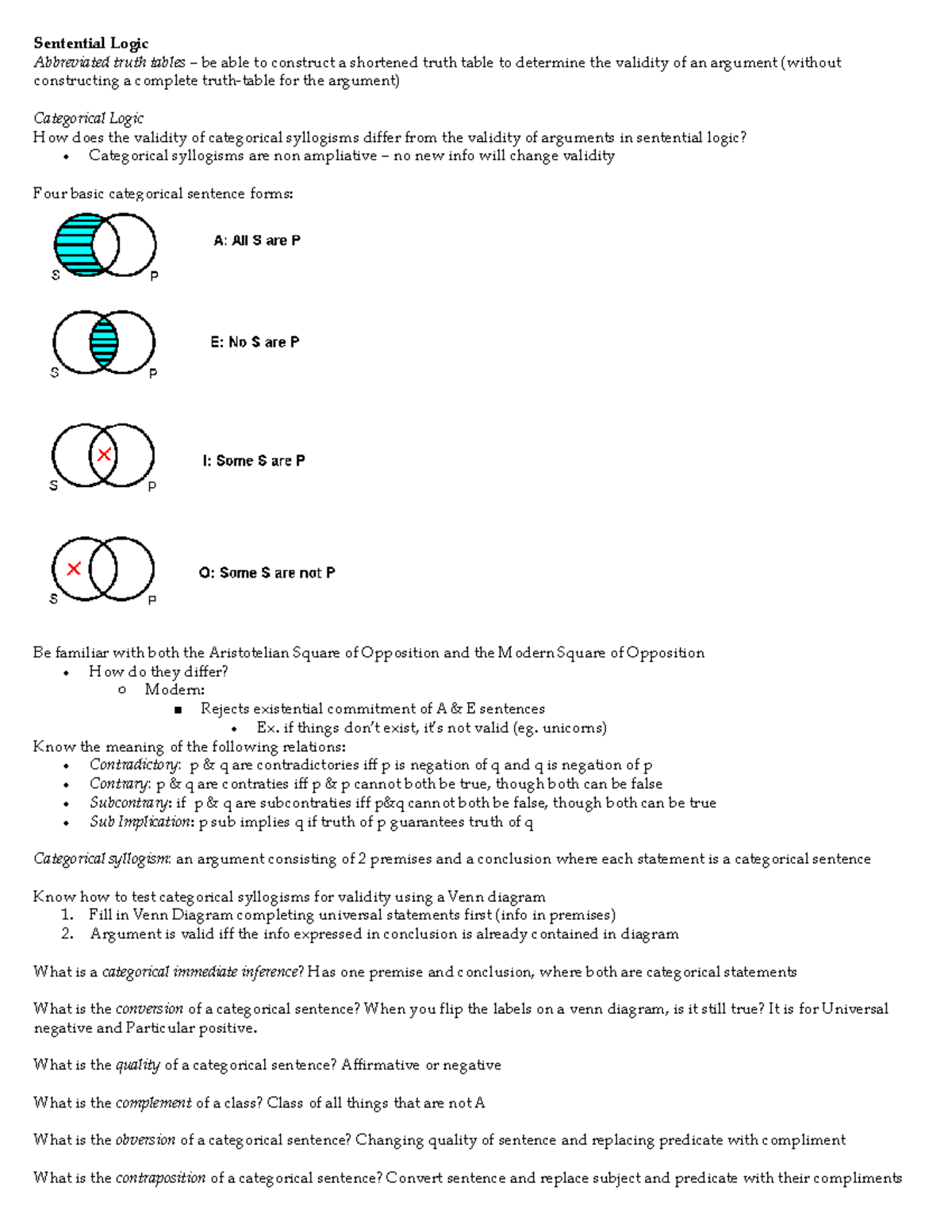 PHIL Final study guide - Summary Logic And Reasoning - Sentential Logic Abbreviated truth tables ...