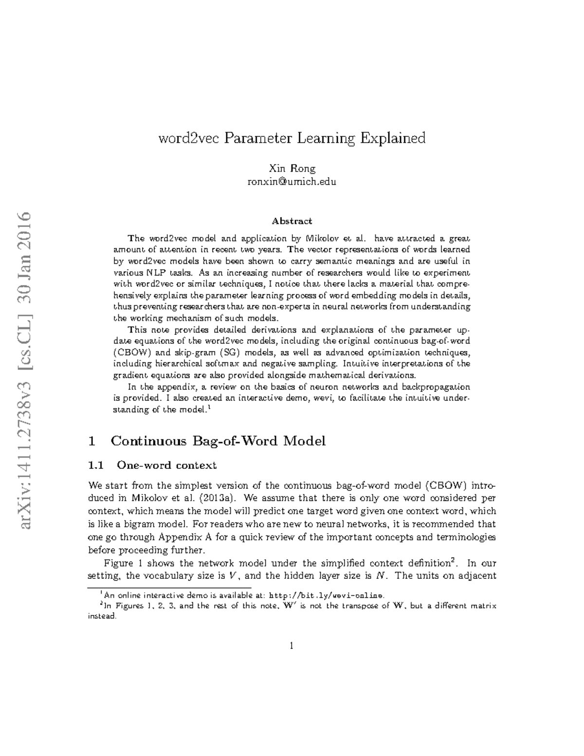 Word2Vec - word2vec Parameter Learning Explained Xin Rong ronxin@umich Abstract The word2vec ...