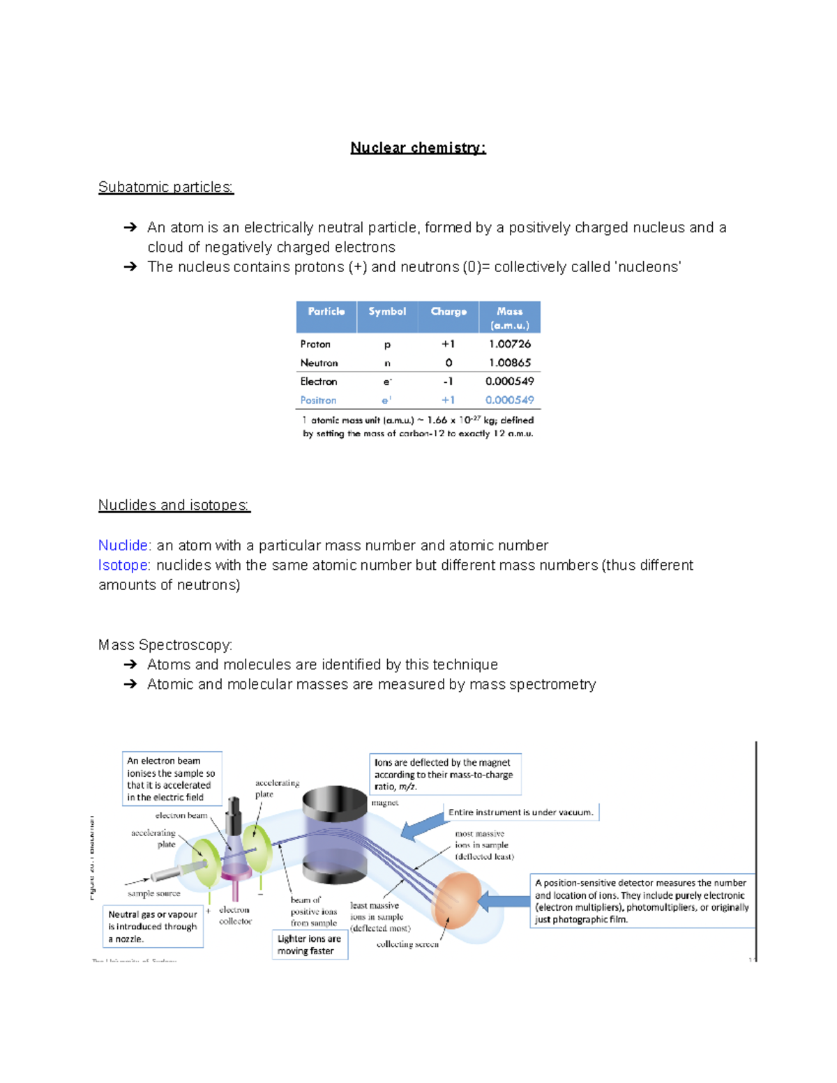 Entire chem notes - Nuclear chemistry: Subatomic particles: An atom is ...