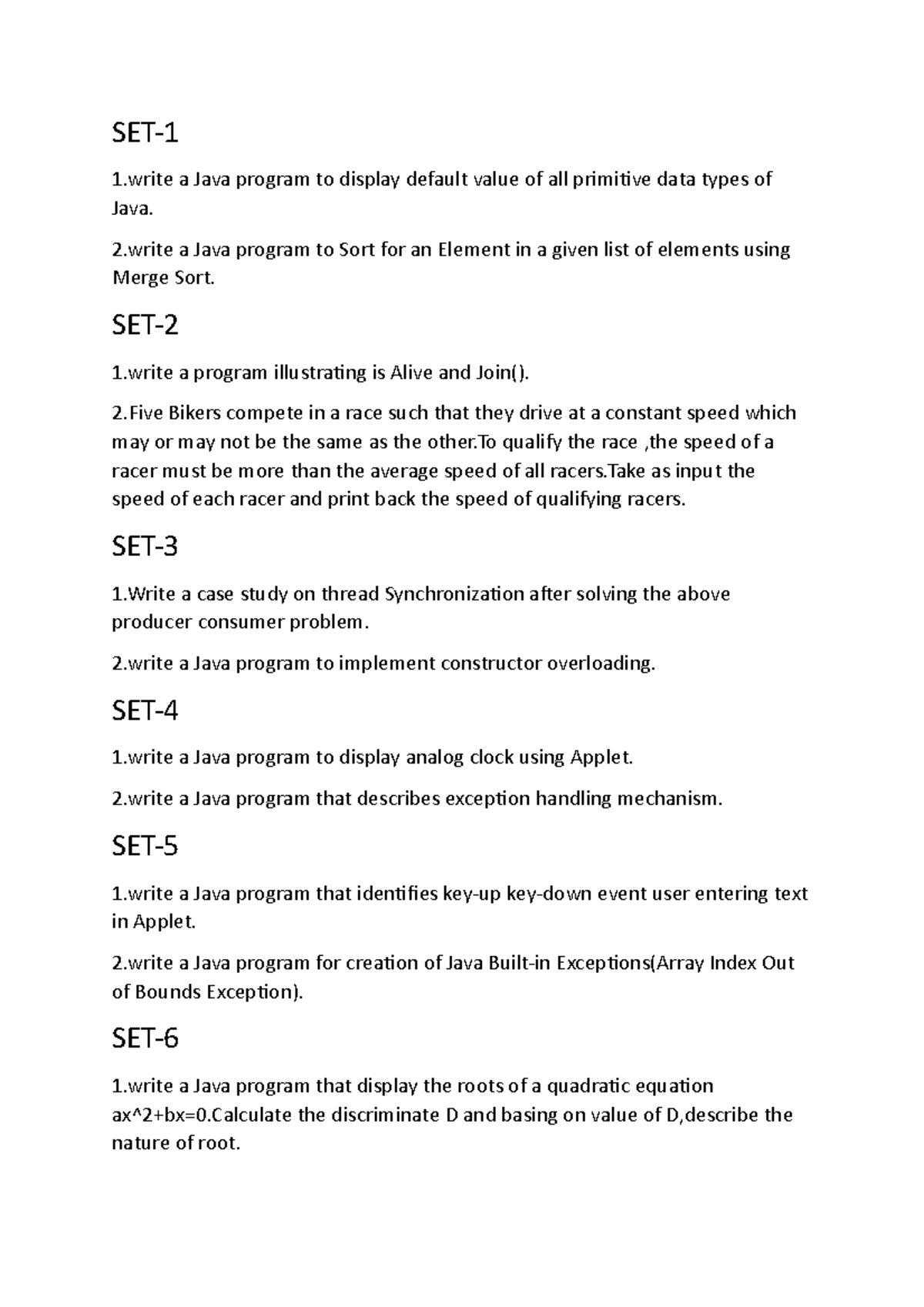 SET - nothing - SET- 1 a Java program to display default value of all ...