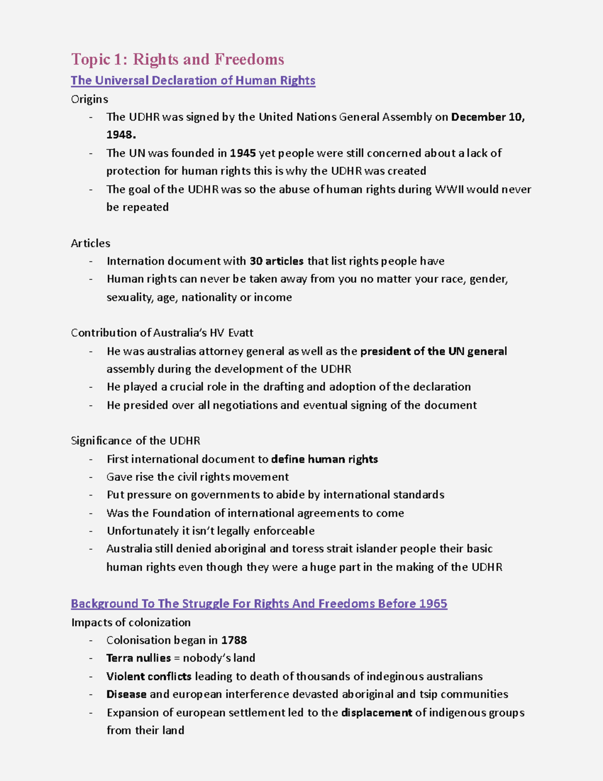 History Study Notes - Topic 1: Rights and Freedoms The Universal ...