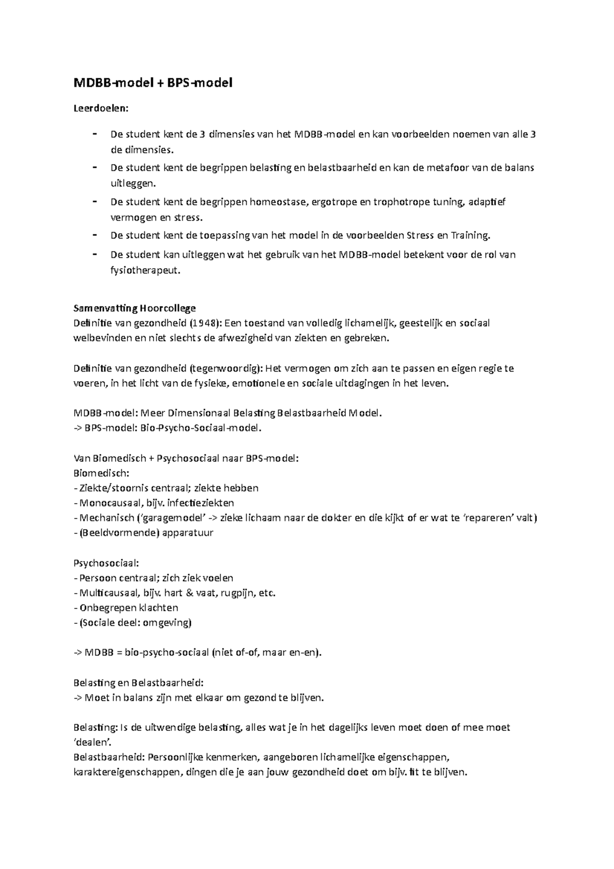 MDBB + BPS - Onderdeel eerste kennistoets - MDBB-model + BPS-model ...