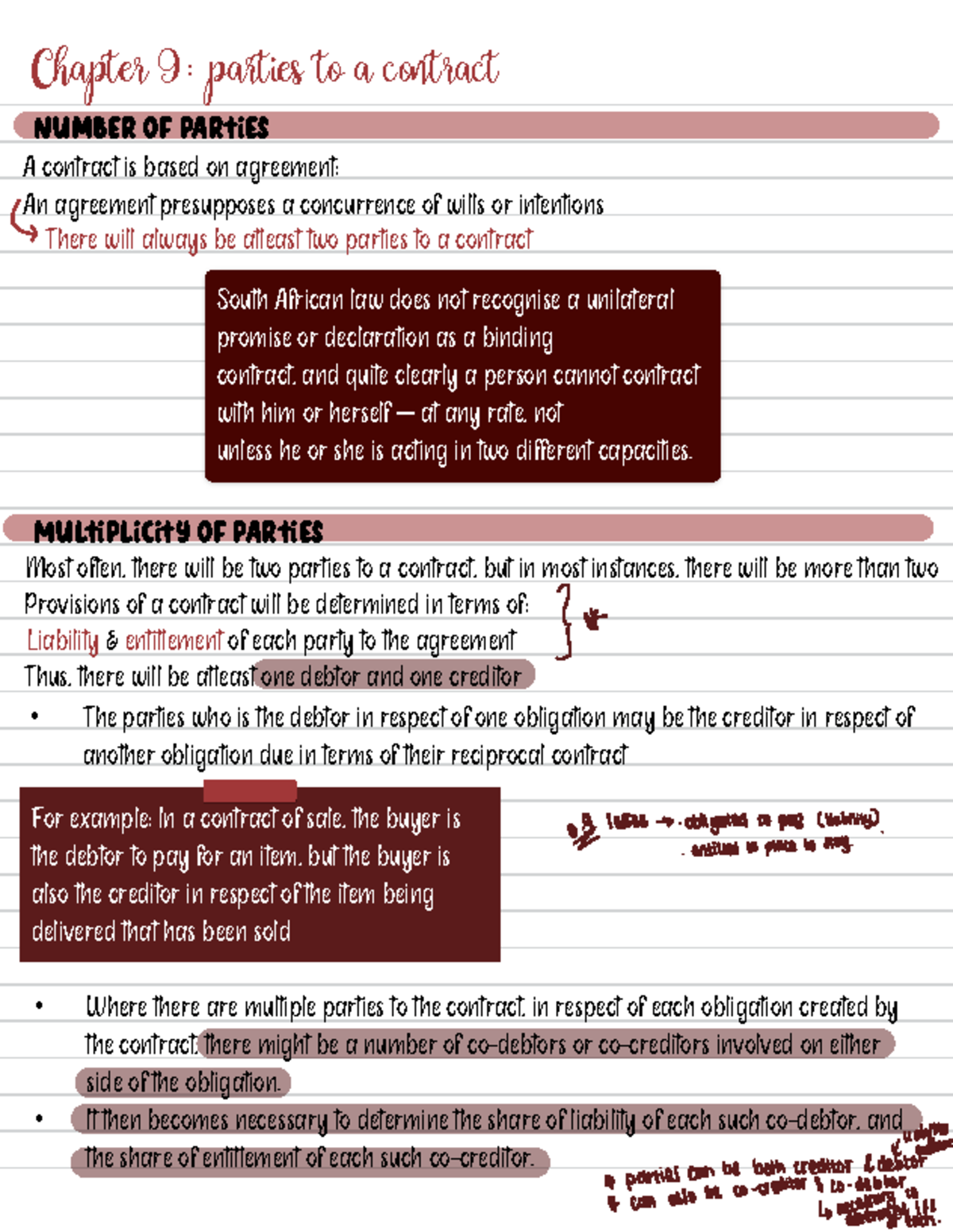 Parties to a contract - Chapter 9: parties to a contract Number of parties A contract is based ...