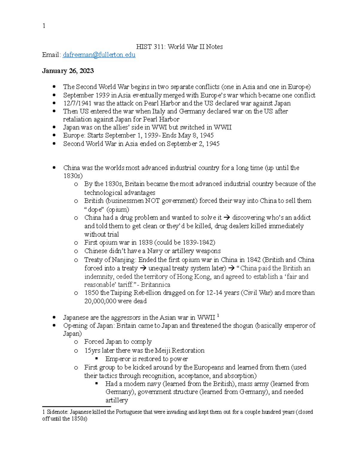 HIST 311 Notes - HIST 311: World War II Notes Email: dafreeman ...