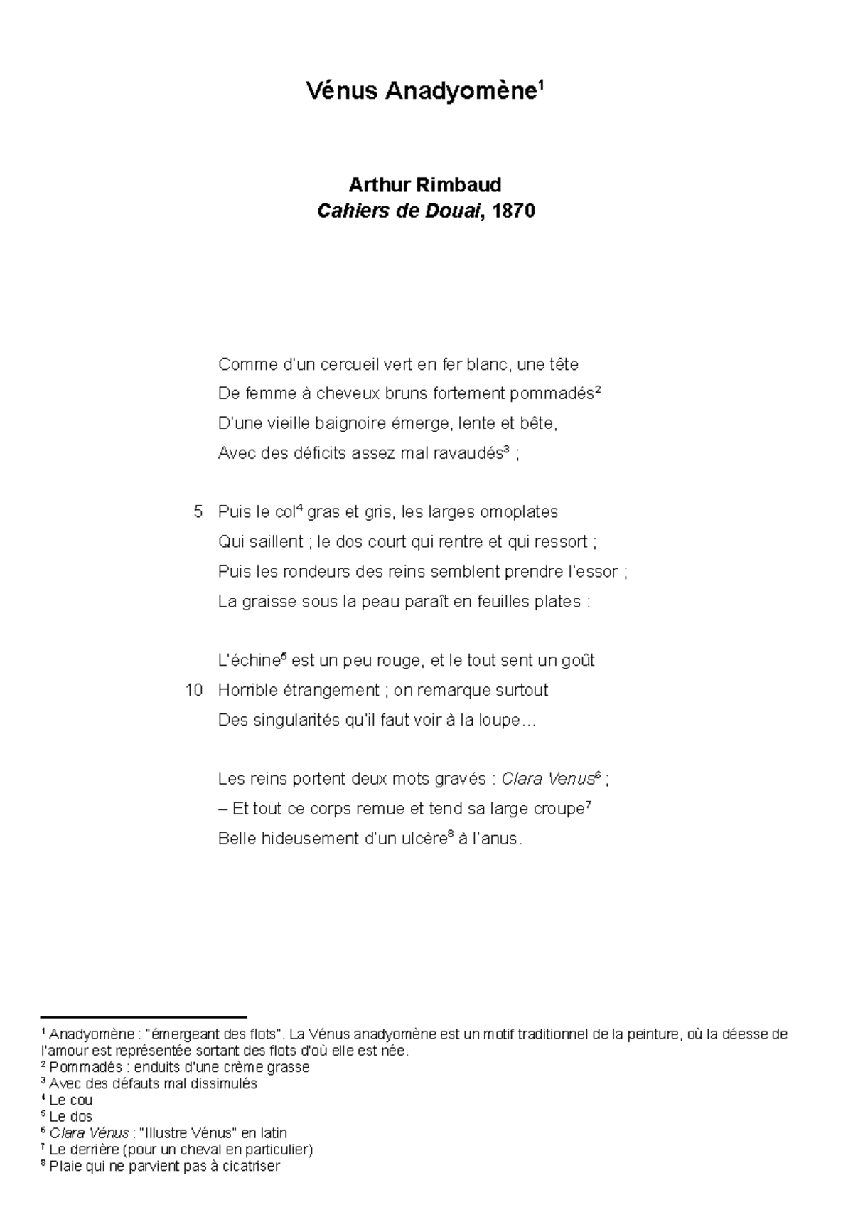 Venus anadyomene texte et questions 1 - Vénus Anadyomène 1 Arthur ...