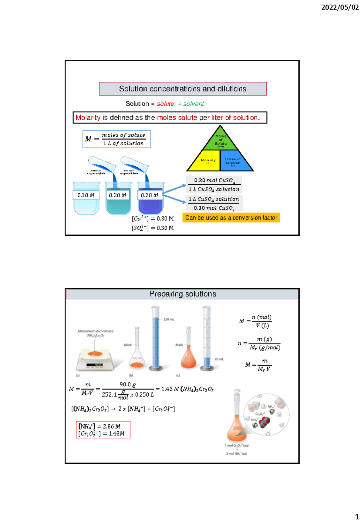 2022 Theme 8 Reaction Stoichiometry Part B - Solution concentrations ...