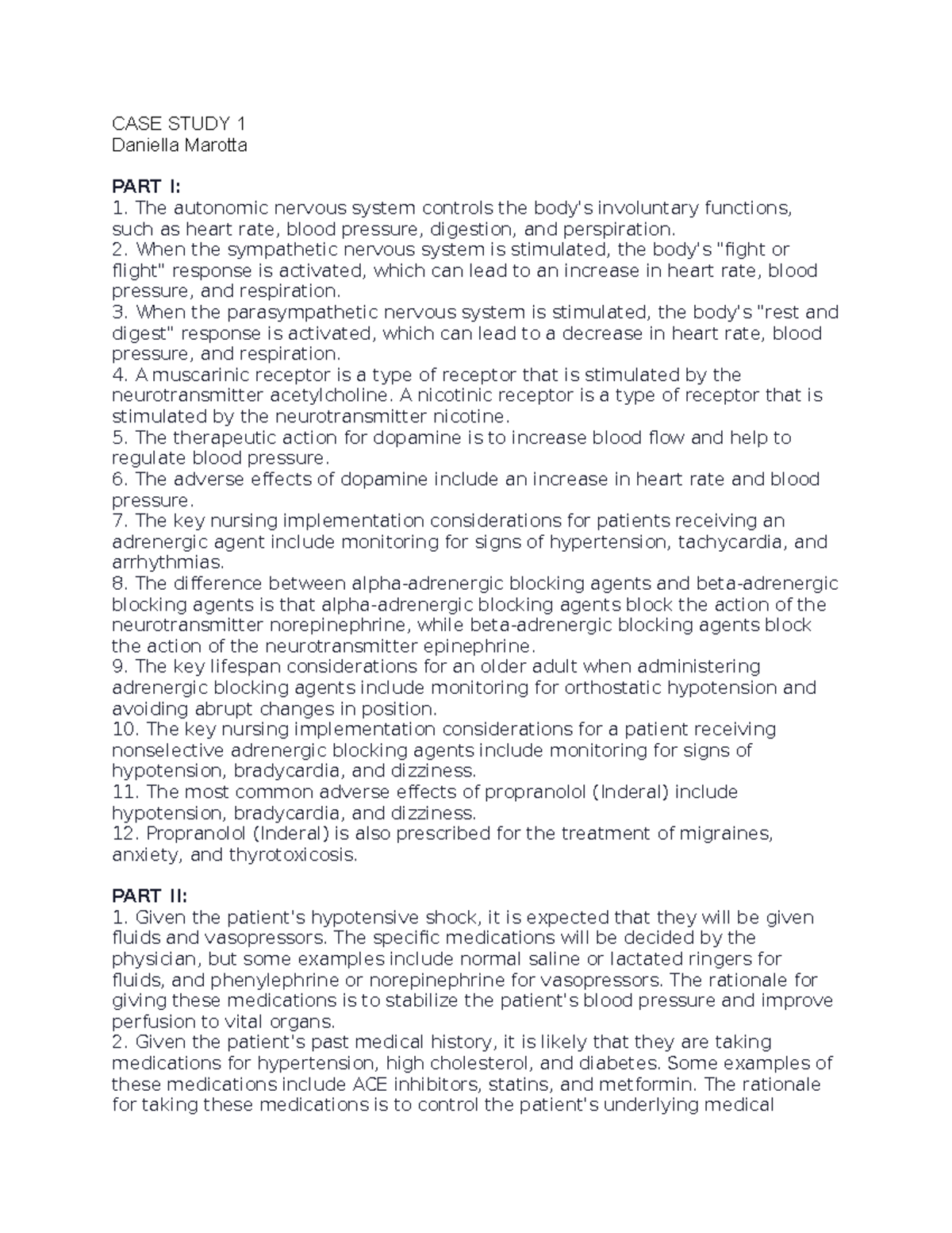 CASE Study 1 - CASE STUDY 1 Daniella Marotta PART I: The autonomic ...