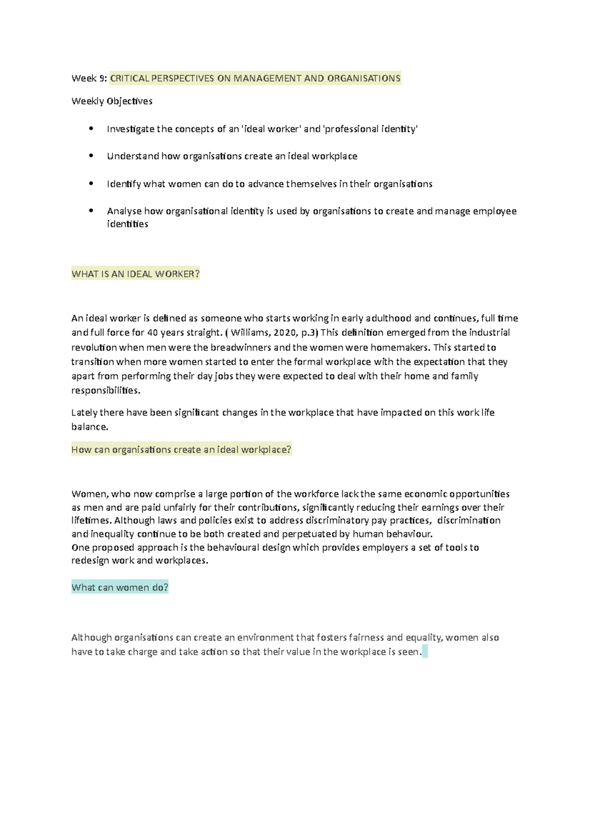 Week 9 - ssdddd - Week 9: CRITICAL PERSPECTIVES ON MANAGEMENT AND ...