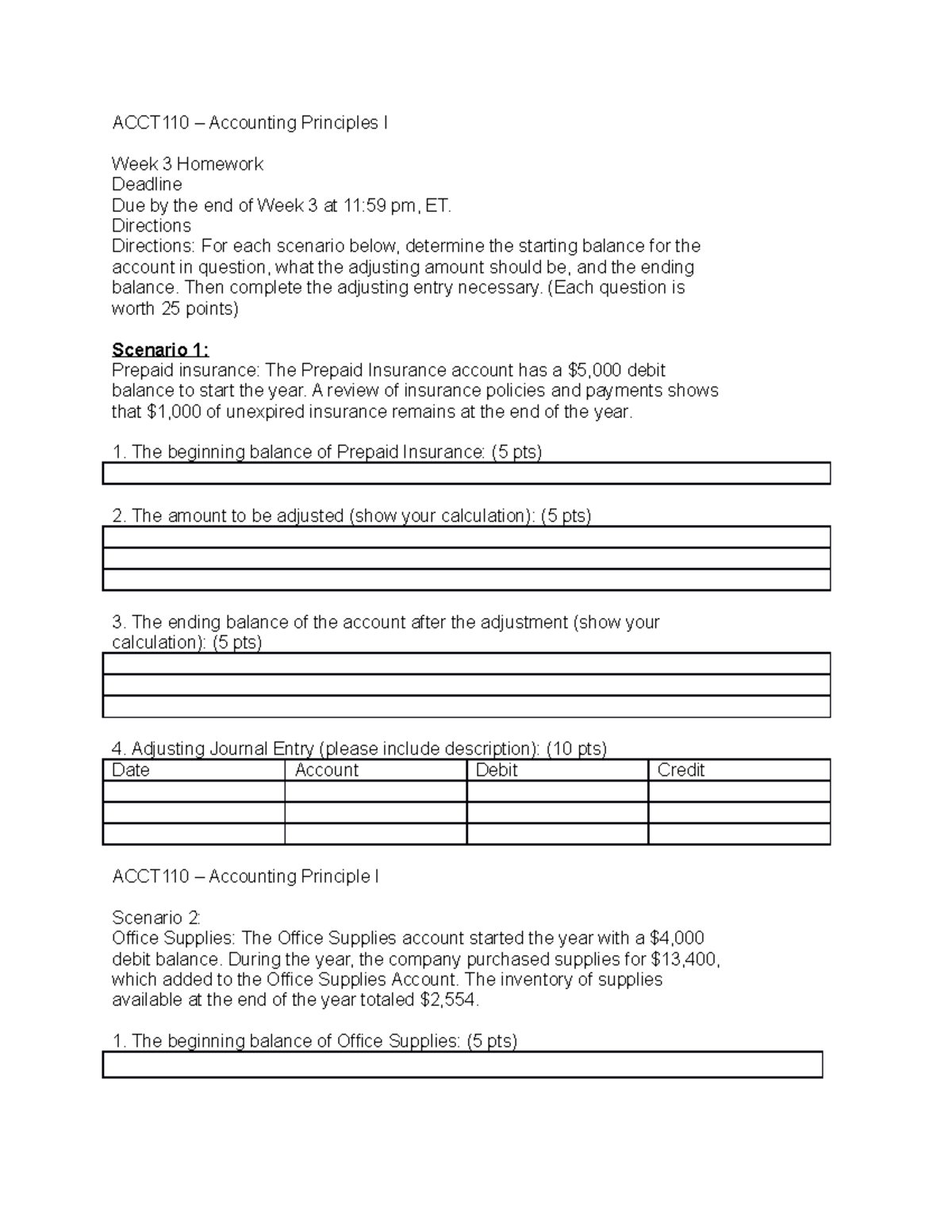 ACCT110 - Homework - ACCT110 – Accounting Principles I Week 3 Homework ...