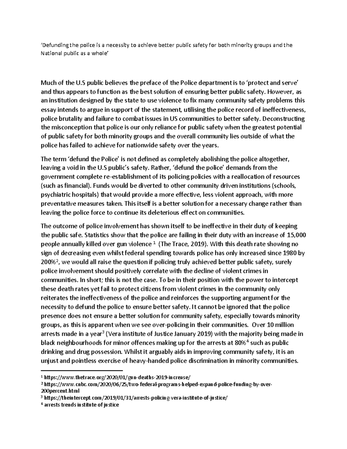 Defund THE Police - an essay feel free to use as a guide for debating ...