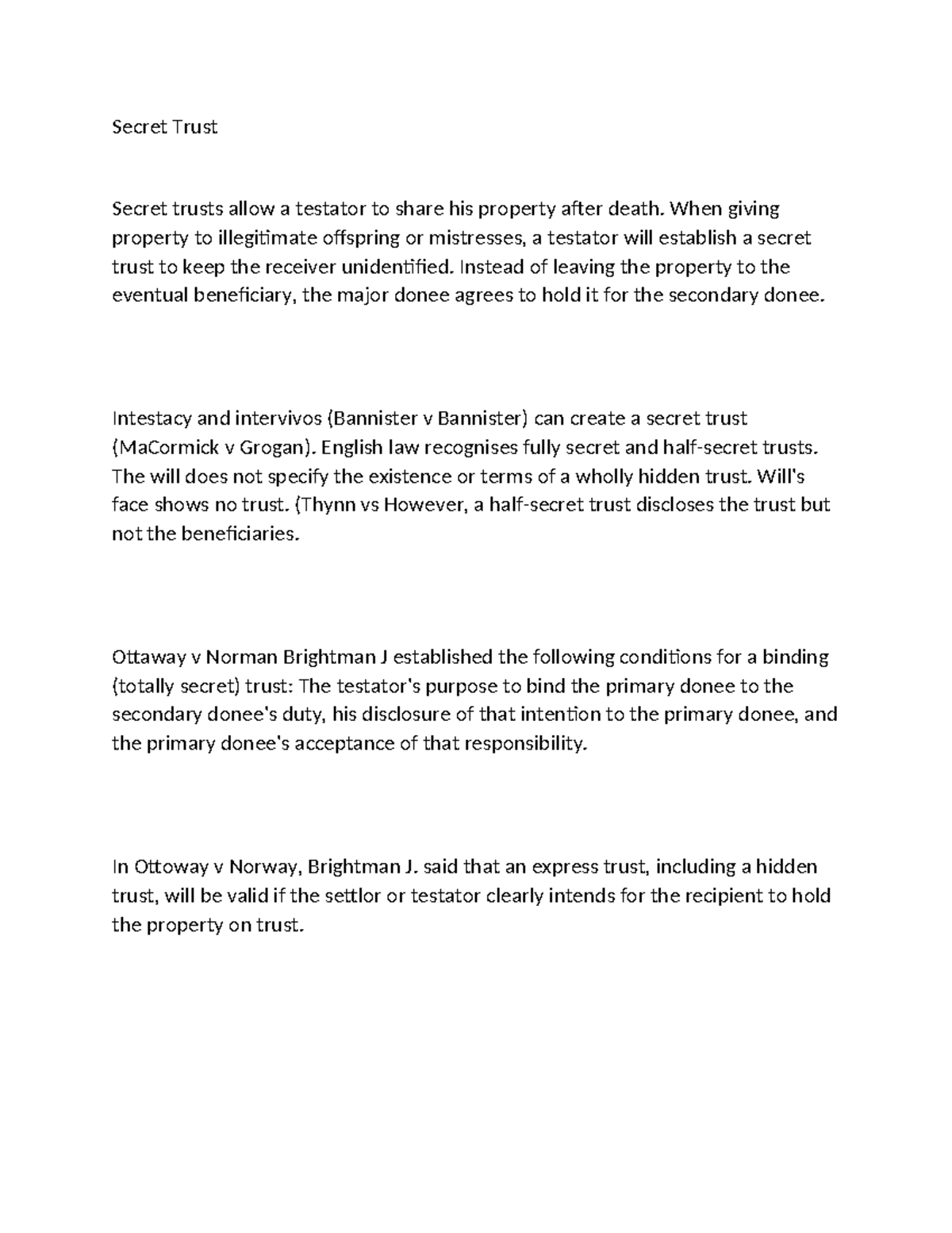 Trusts in Secret - essay - Secret Trust Secret trusts allow a testator ...