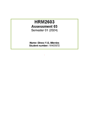 HRM 2601 Assignment 2 504686 - HRM 2601, Assignment 2 Unique number ...