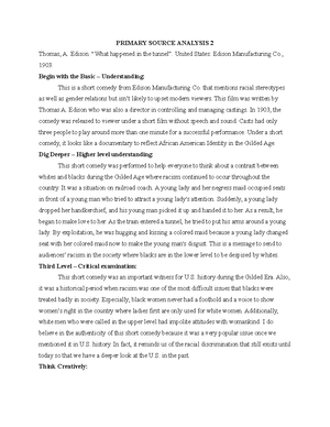 Primary Source Analysis 1 - PRIMARY SOURCE ANALYSIS 1 Black Residents ...