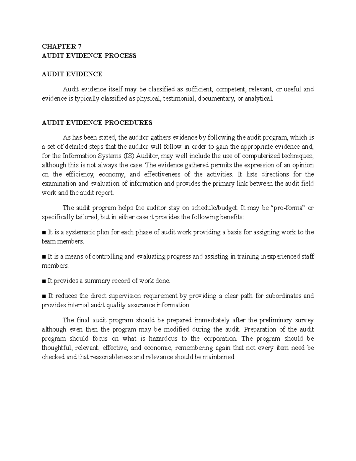 Chapter 7: Audit Evidence Process - CHAPTER 7 AUDIT EVIDENCE PROCESS ...