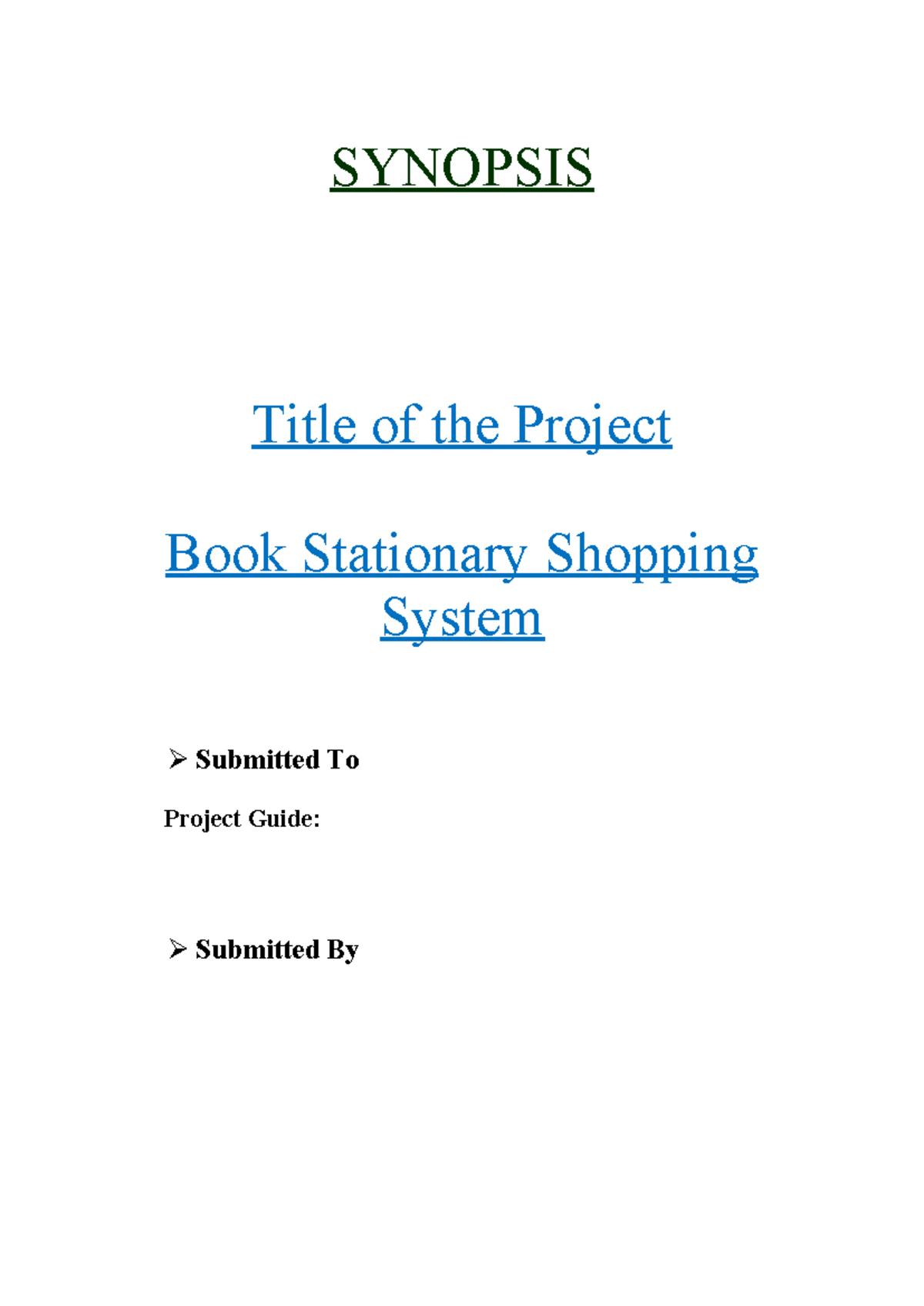 Book Stationary Shopping System - SYNOPSIS Title of the Project Book ...