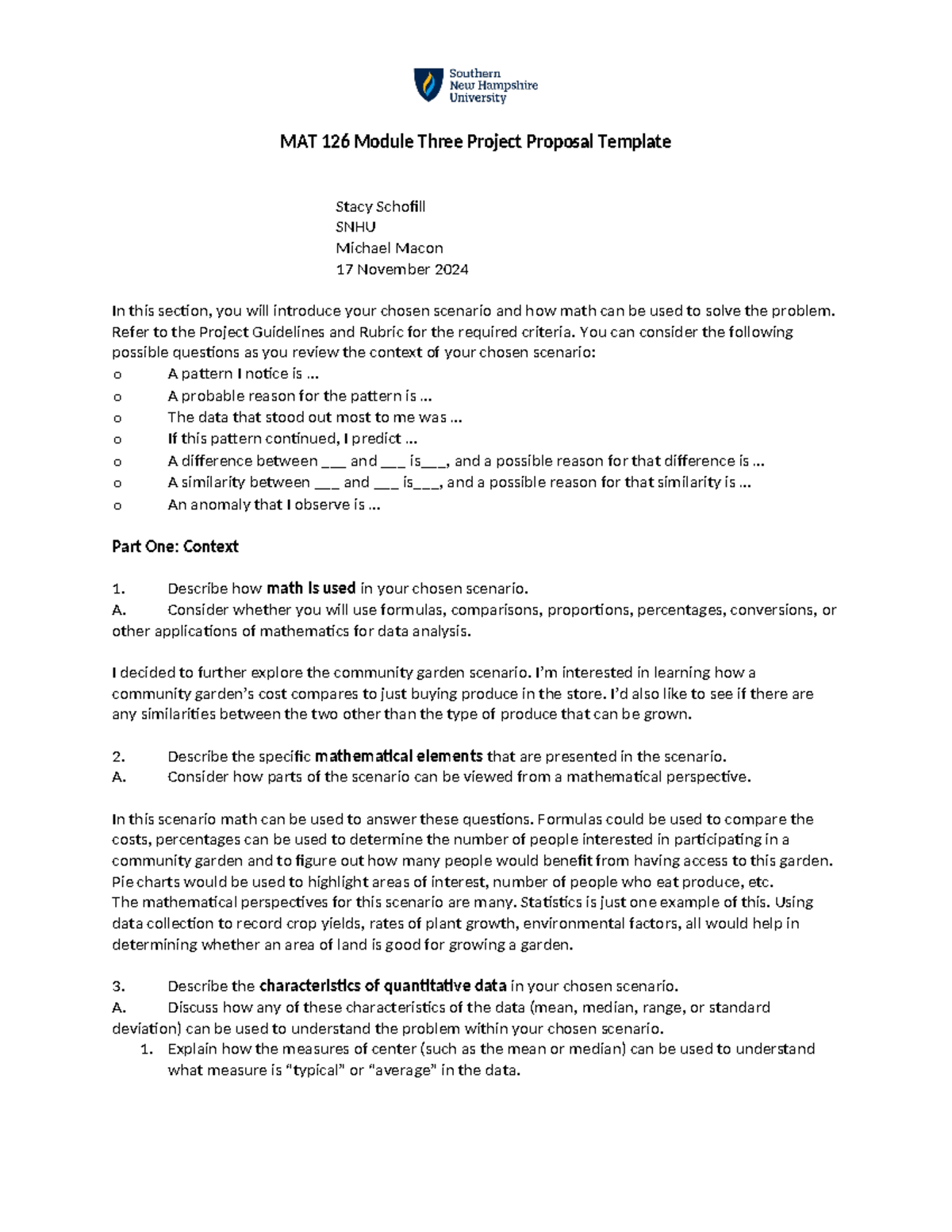 MAT 126 Module Three Project Proposal - Refer to the Project Guidelines and Rubric for the ...