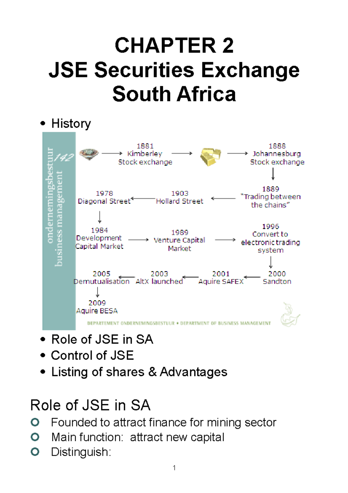 Chapter 2 - CHAPTER 2 JSE Securities Exchange South Africa History Role ...