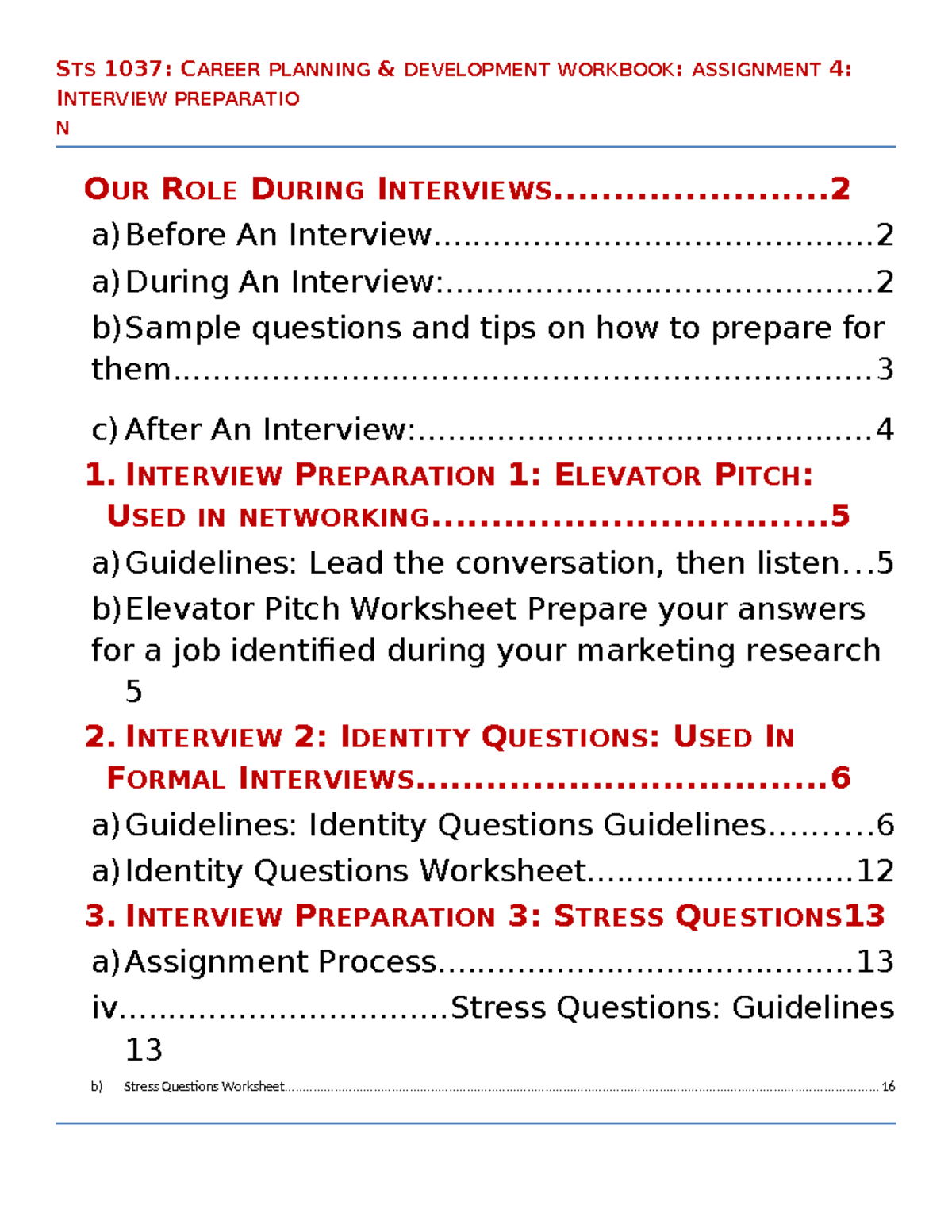 STS Winter 2022 Interview Preparation Workbook - STS 1037: CAREER ...