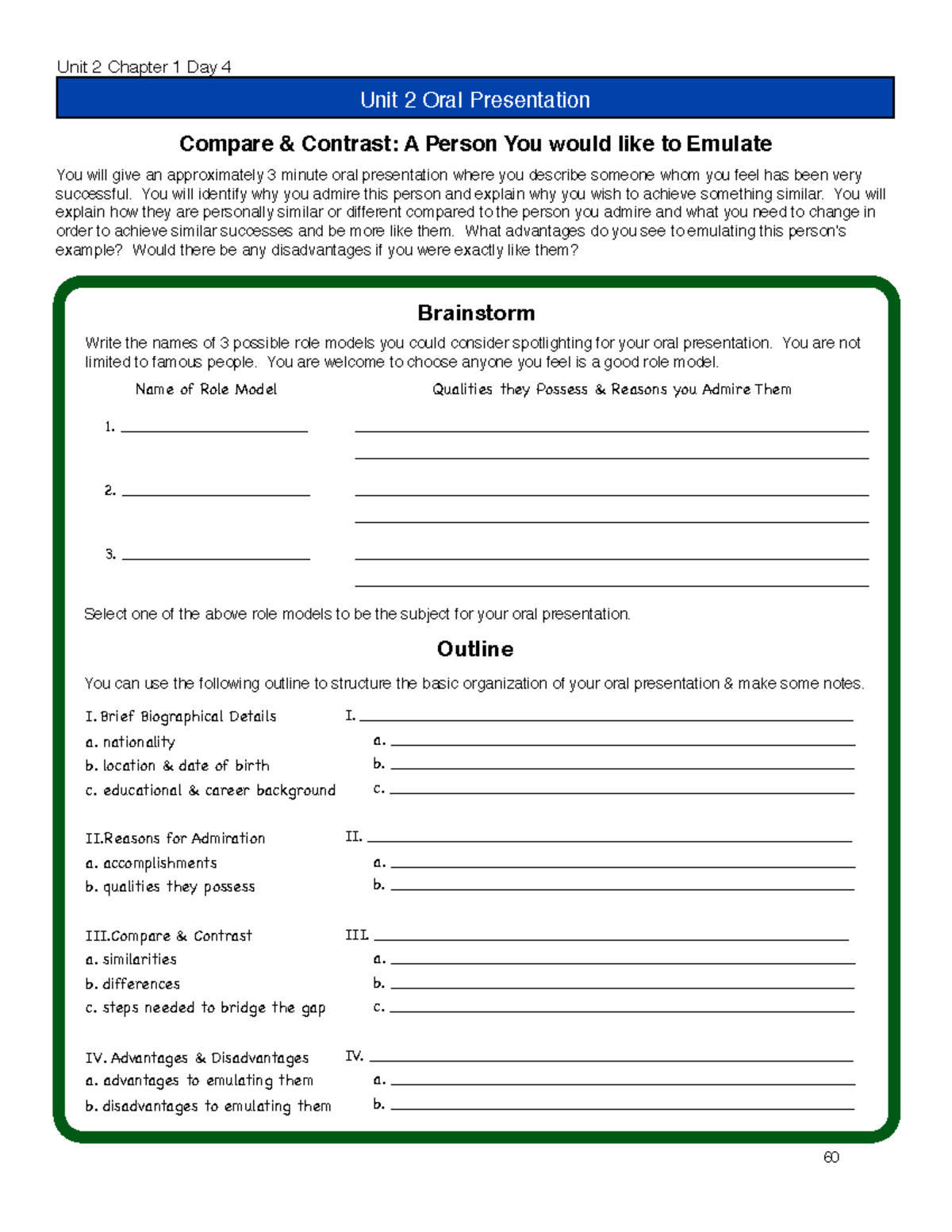 Oral Presentation - Outline - Unit 2 Oral Presentation Compare ...