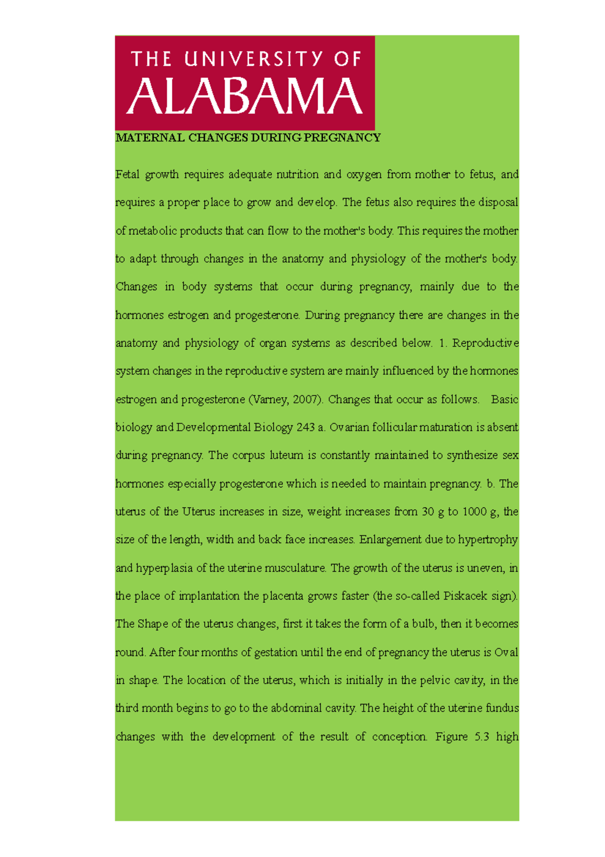 Documents College Biology - Maternal Changes During Pregnancy - MATERNAL CHANGES DURING ...