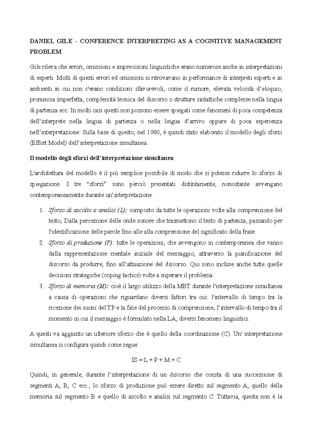 Effort Model Gile - DANIEL GILE - CONFERENCE INTERPRETING AS A ...