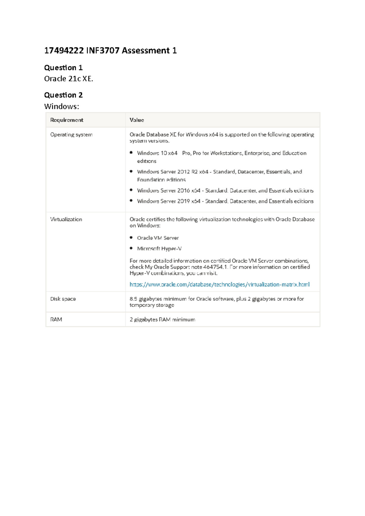 INF3707 Assessment 1 - INF3707 - Question 2 Windows: Linux: Question 3 Question 4 One copy ...
