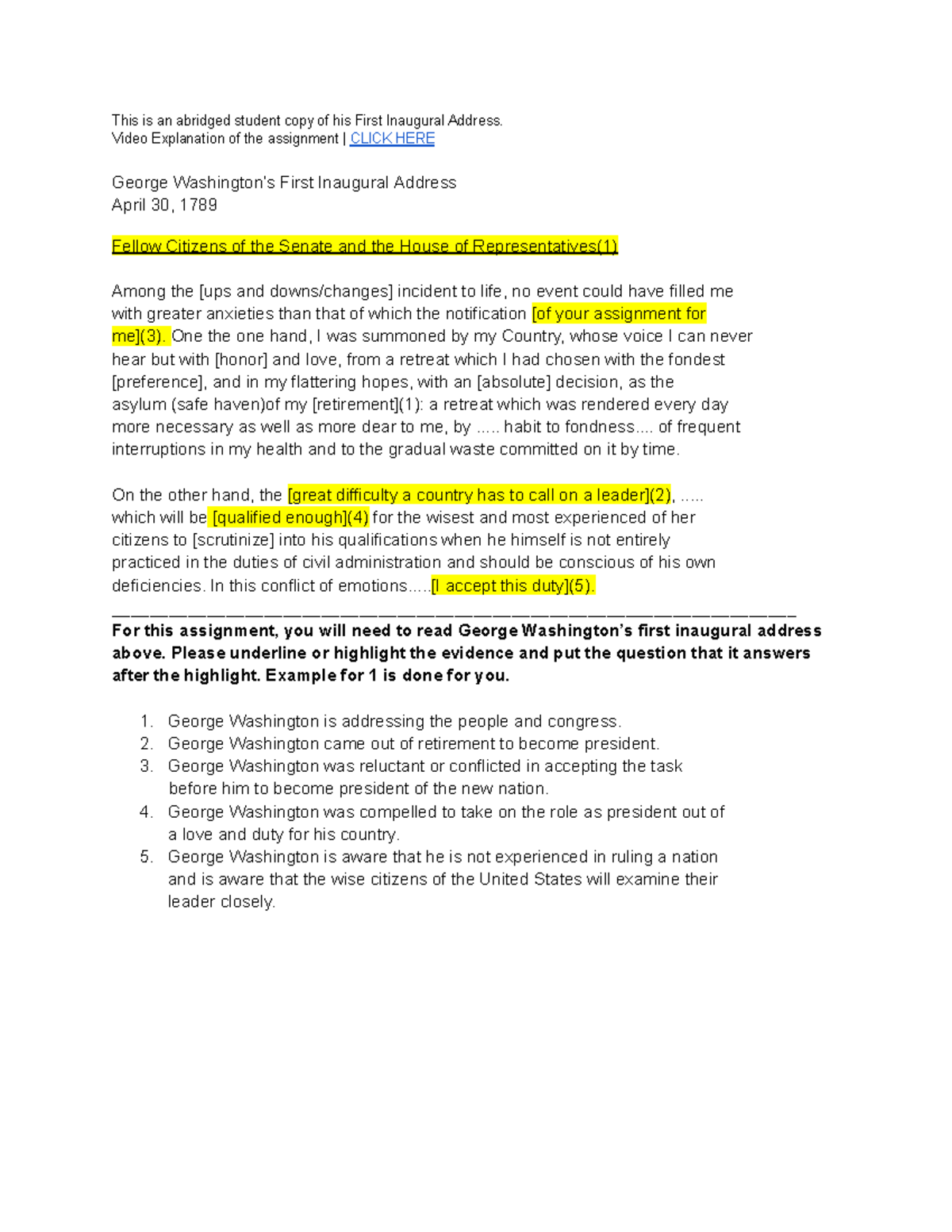 Copy of George Washington's inaugural address - This is an abridged ...