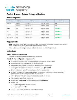 17.7.6 Packet Tracer - Troubleshoot Connectivity Issues - Addressing Table Device Interface IP ...