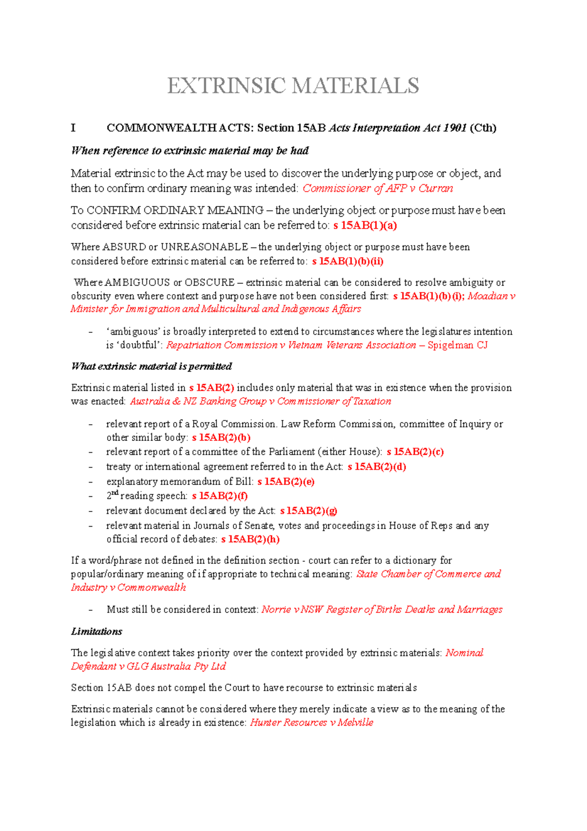 Extrinsic Materials (s15AB) - EXTRINSIC MATERIALS I COMMONWEALTH ACTS ...