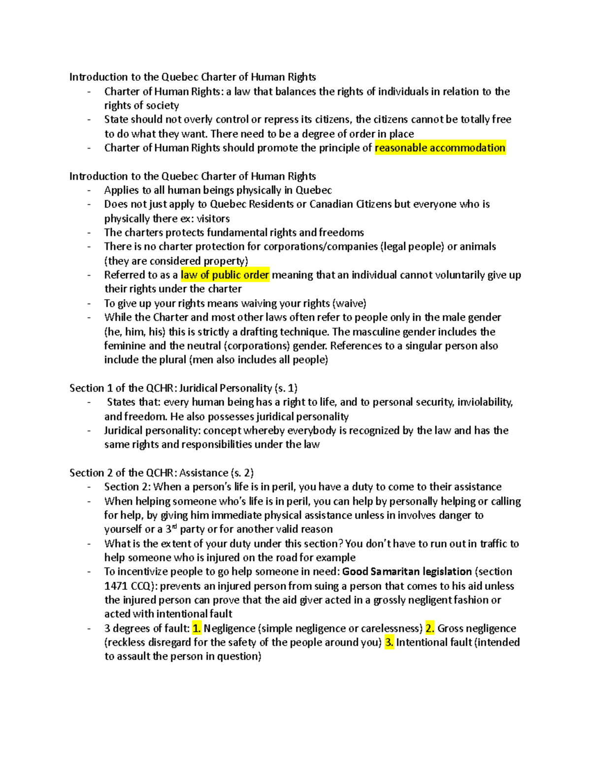 Lesson 2 Comm 315 - Introduction to the Quebec Charter of Human Rights ...