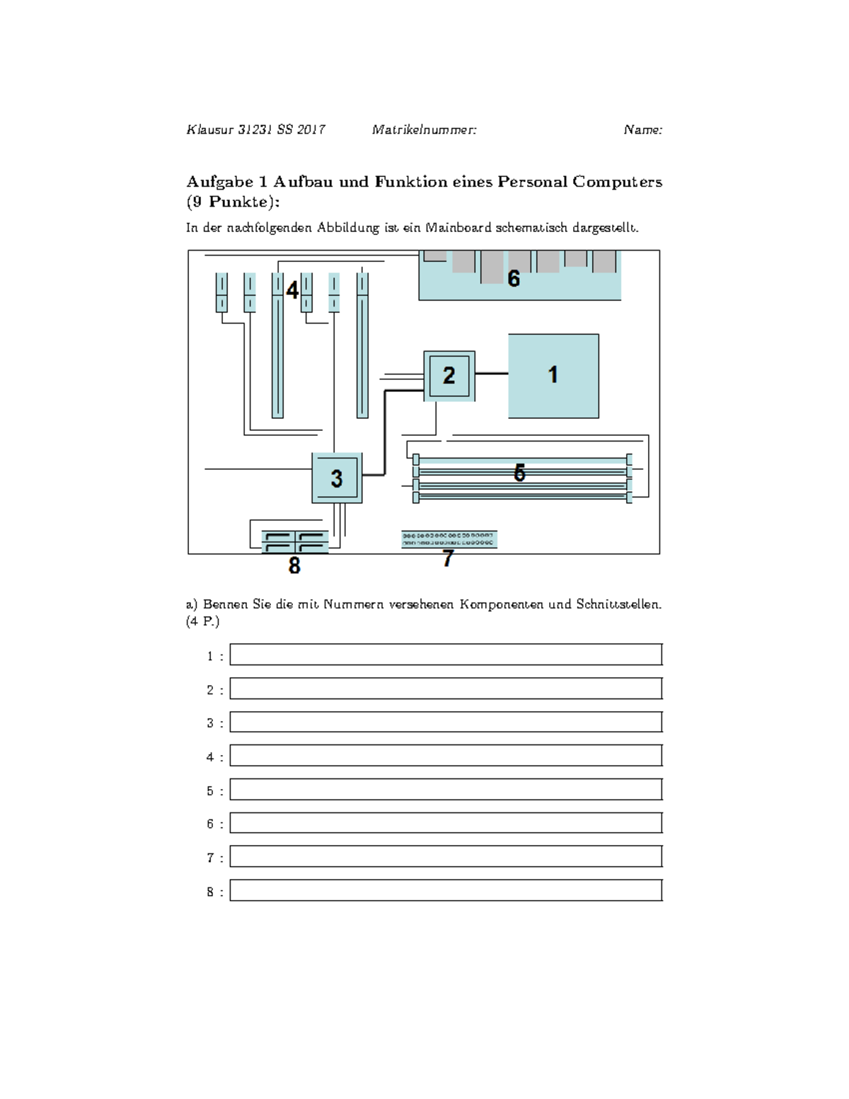 Klausur Sommersemester 2017, Fragen und Antworten - Aufgabe 1 Aufbau und Funktion eines Personal ...
