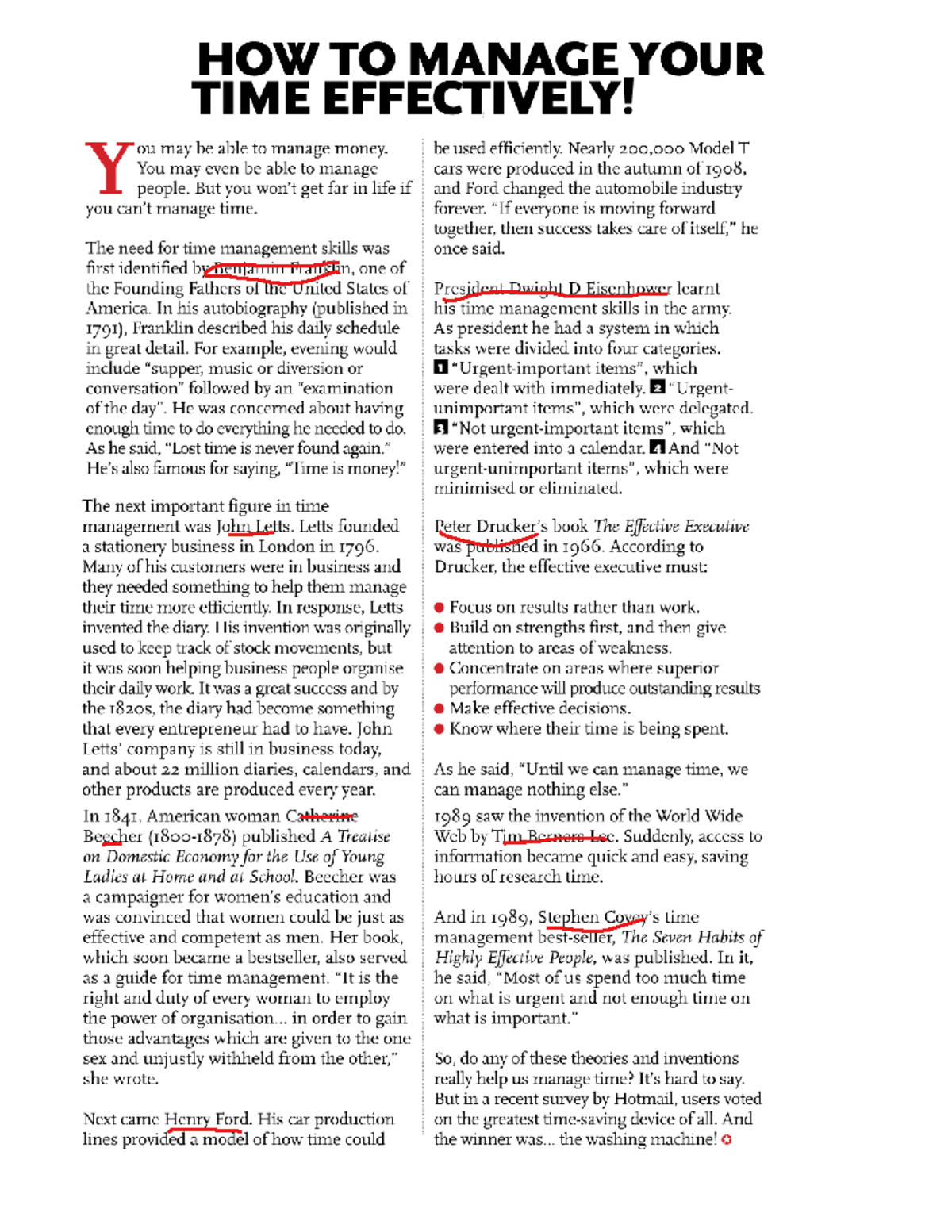 How to manage time handout - Pre-reading: What are your top tips for ...