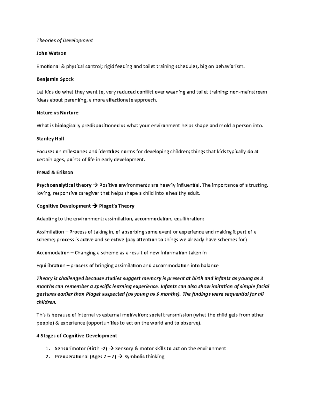 Lecture Notes Chapter 1-7 - Theories - Theories of Development John ...