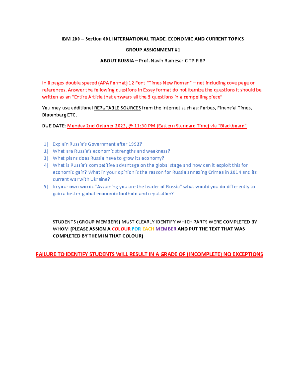 About Russia - Assignment Fall 2023 - IBM 200 – Section 001 ...