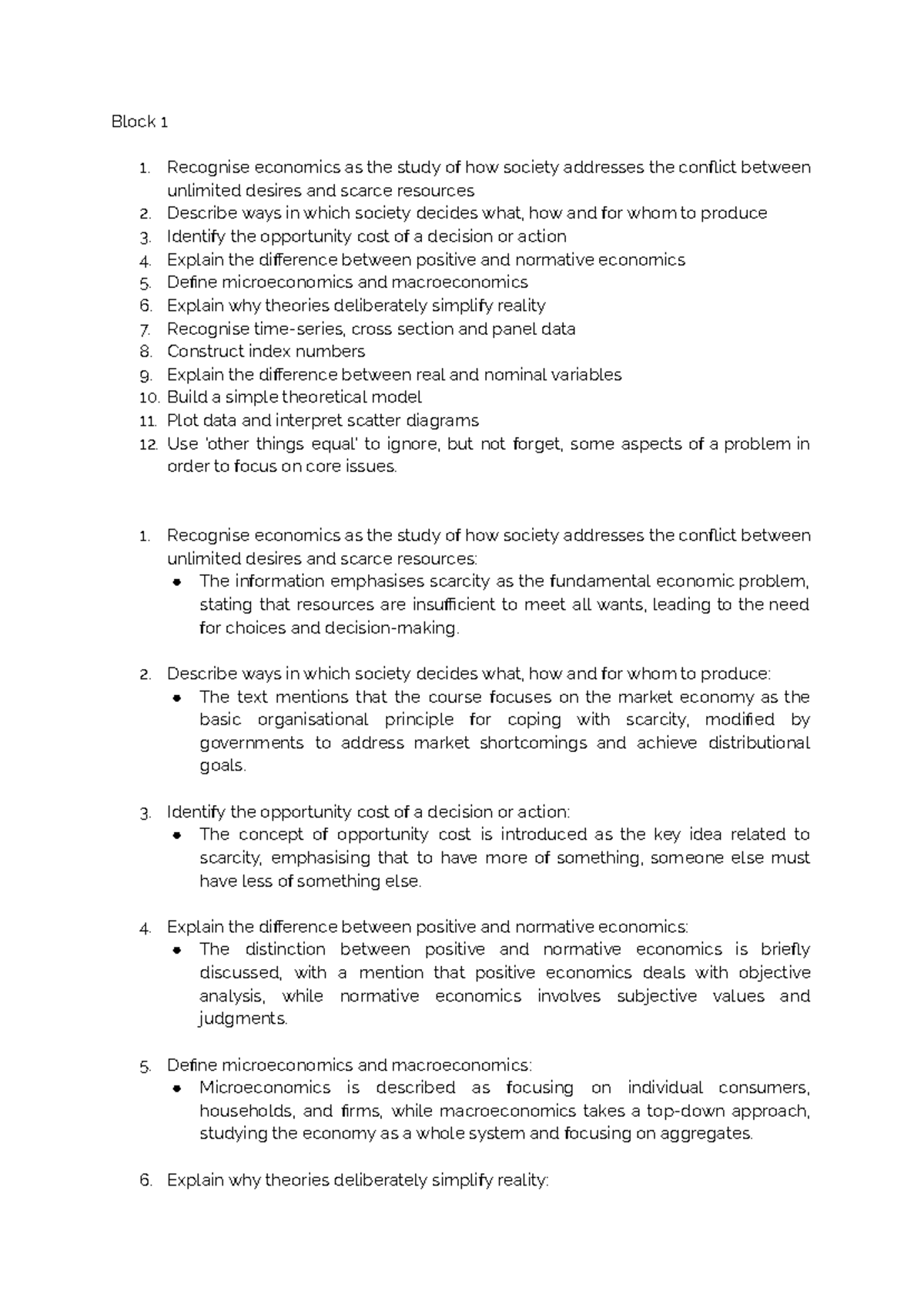 EC1002 LOs from subject guide - Block 1 1. Recognise economics as the ...