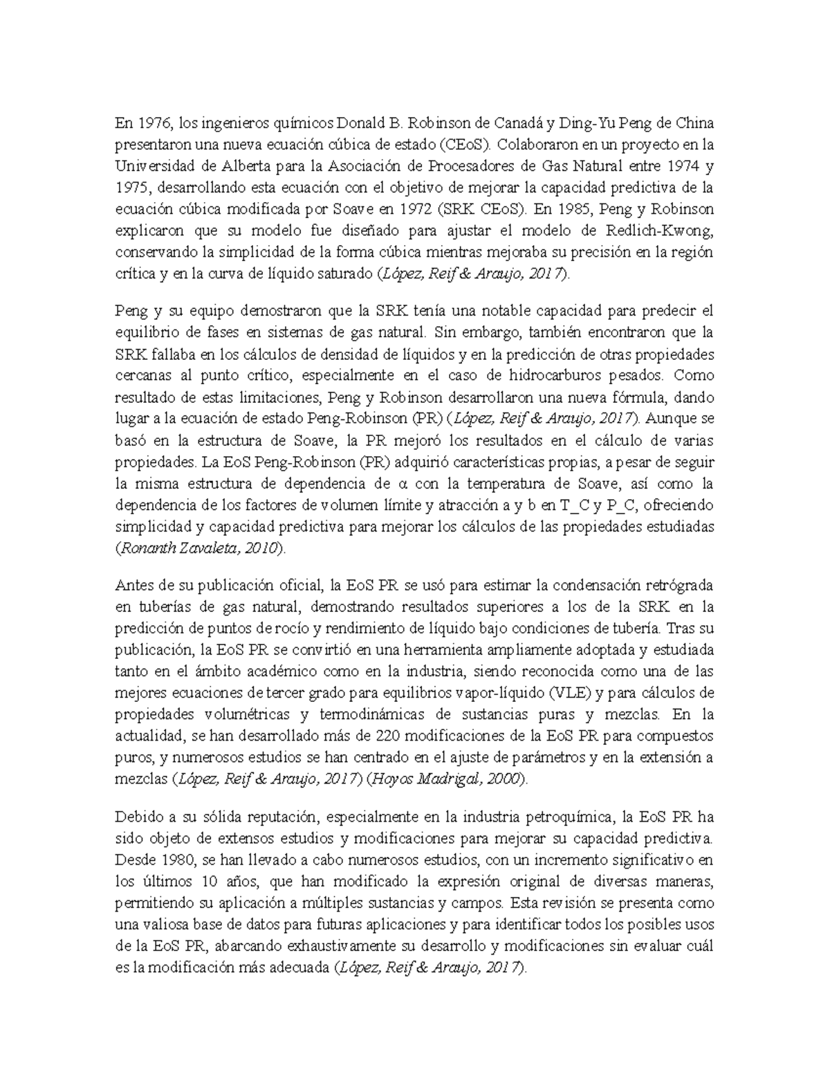 Contexto Ecuación de Peng-Robinson - En 1976, los ingenieros químicos ...