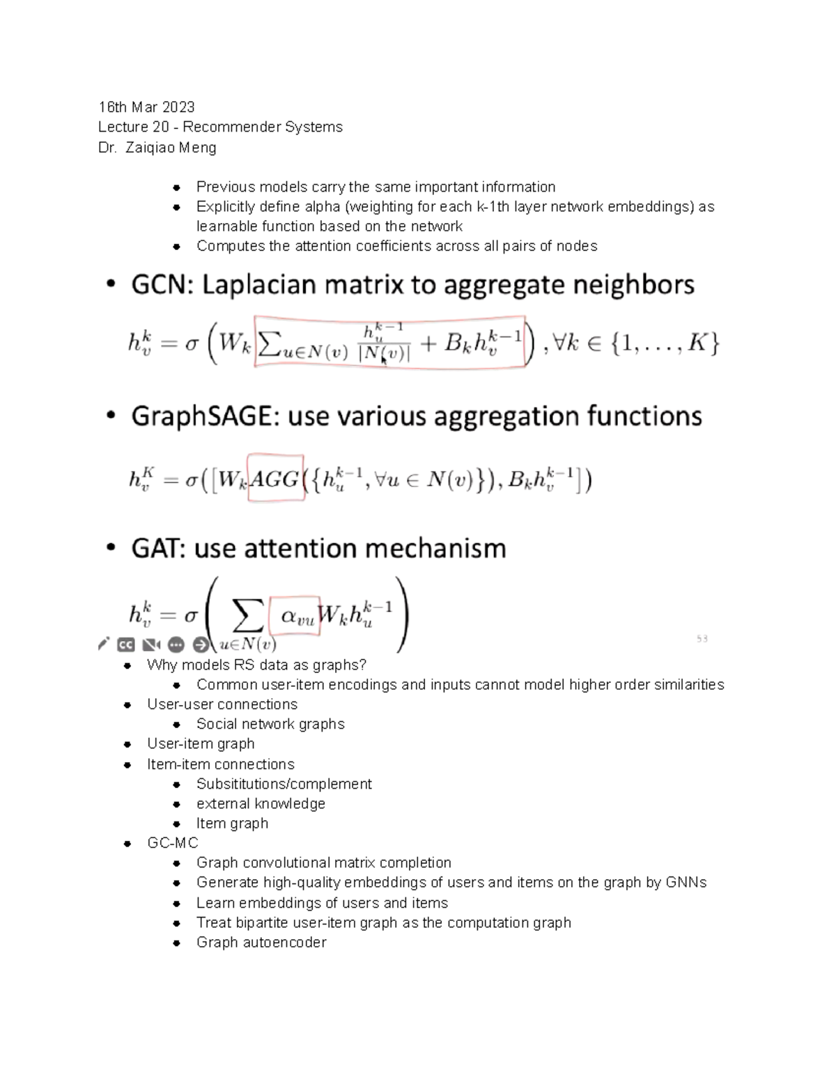 Recommender Systems Lecture 20 - 16th Mar 2023 - COMPSCI4075 - Studocu