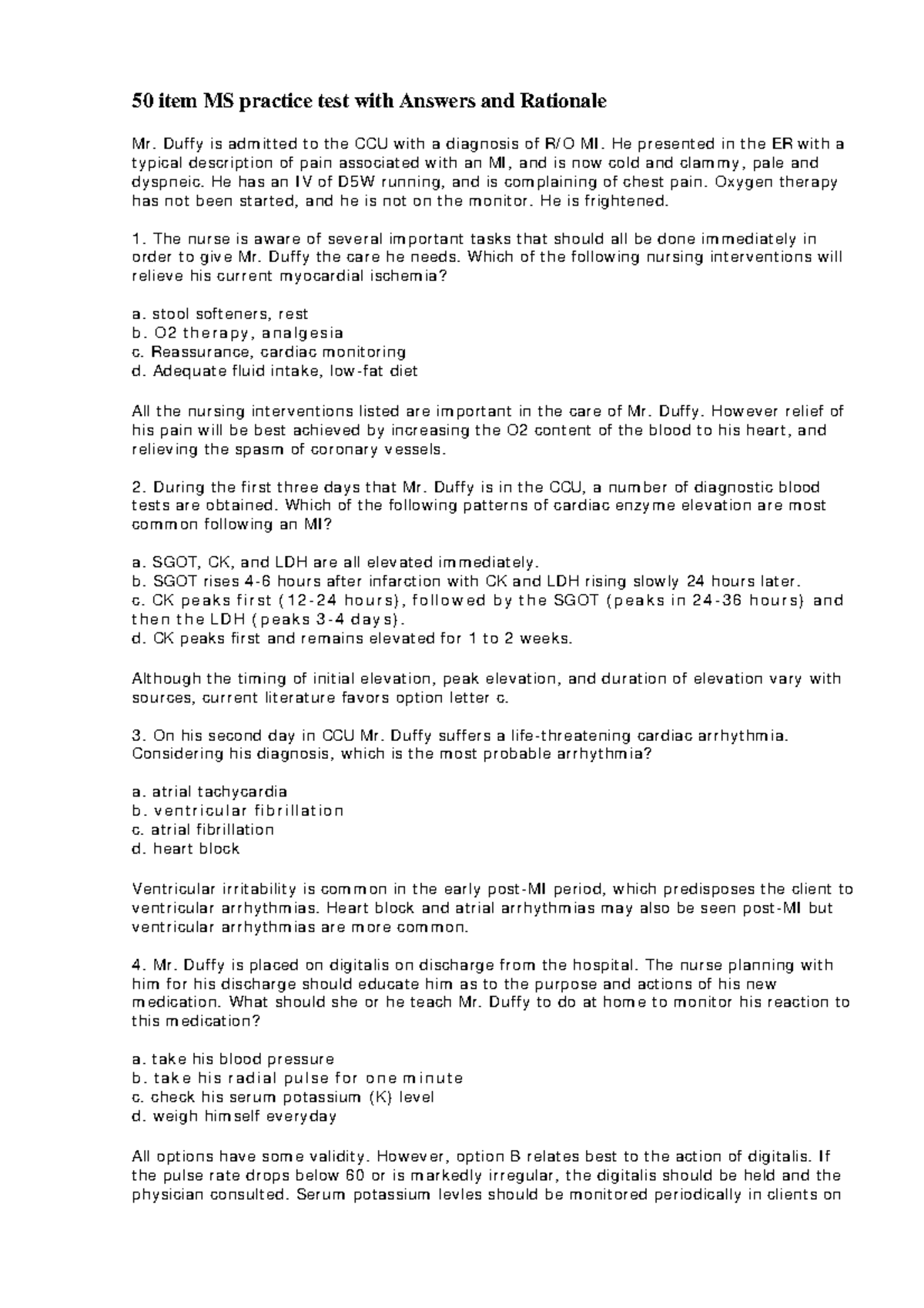 50 item MS practice test with Answers and Rationale - Duffy is adm it t ...