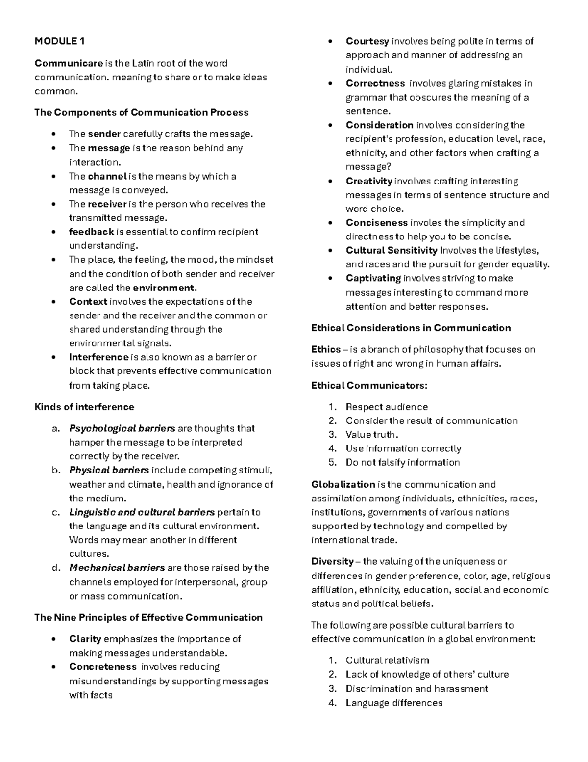 Purcom Midterms Reviewer - MODULE 1 Communicare is the Latin root of the word communication ...