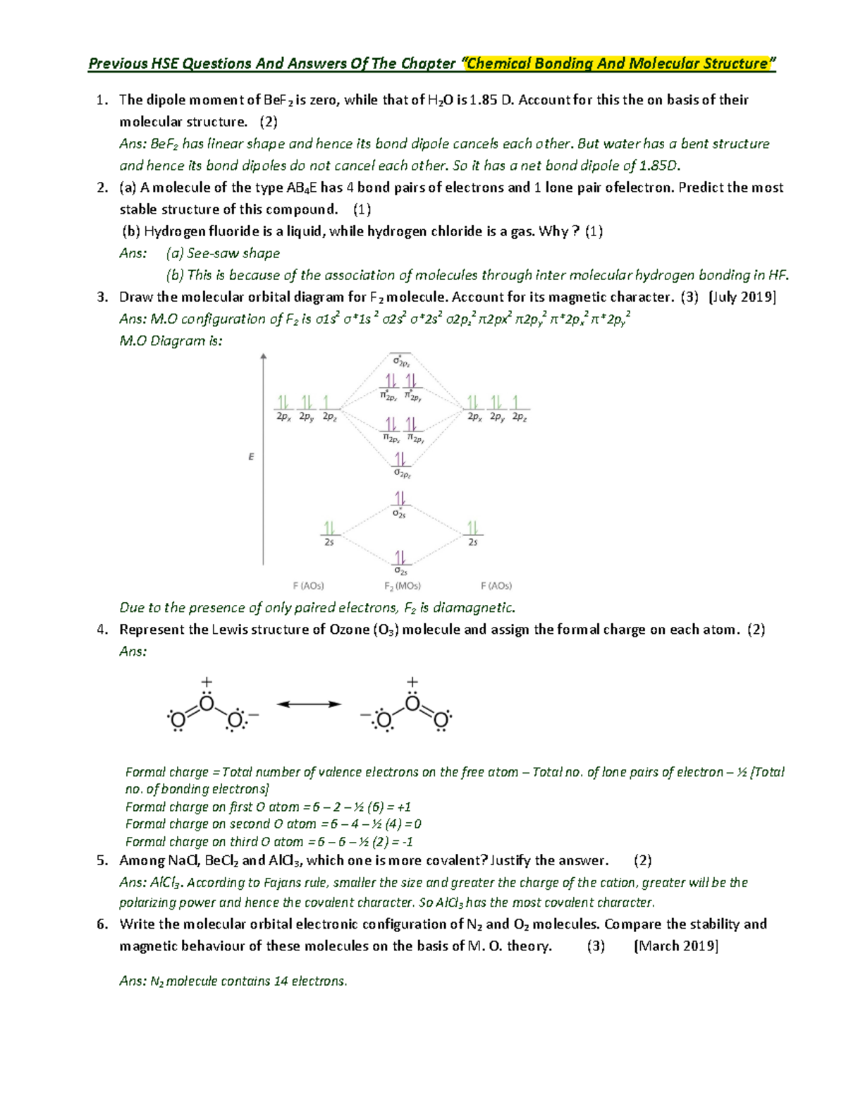 4. Chemical Bonding and Molecular structure - Previous HSE Questions ...
